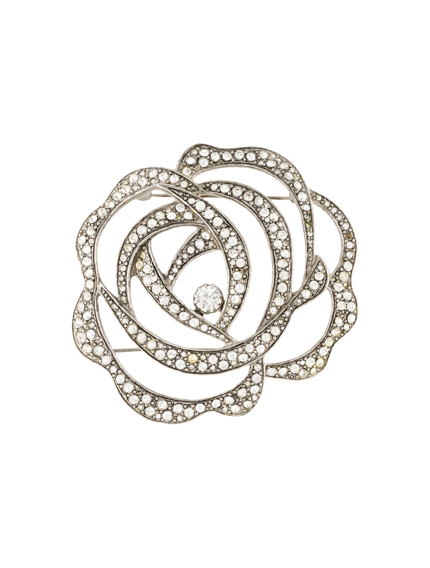 Christian Dior Crystal Floral Brooch - Palladium-Plated Pin, Brooches ...