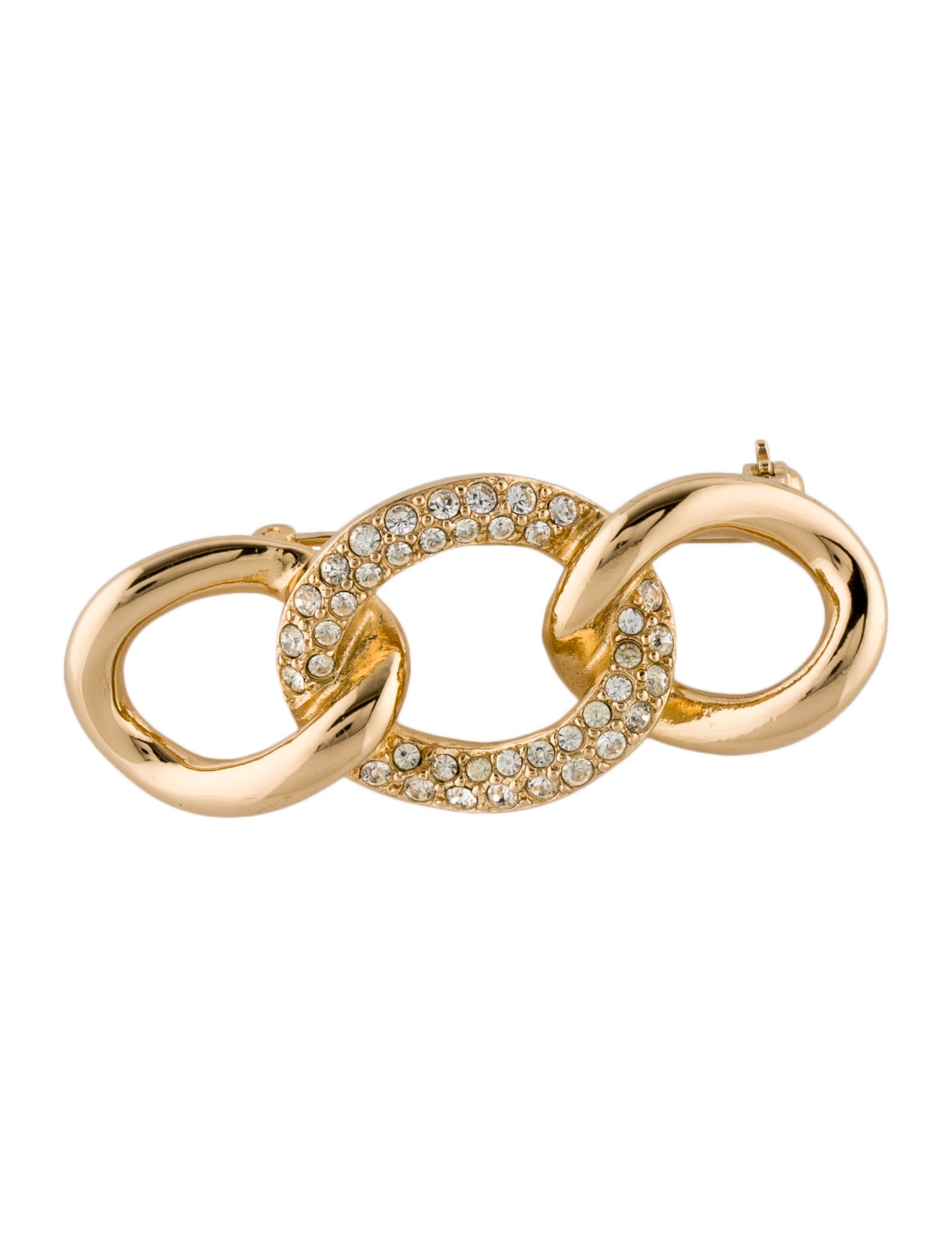 Christian Dior Vintage Crystal Curb Chain Brooch - Gold-Plated Pin ...