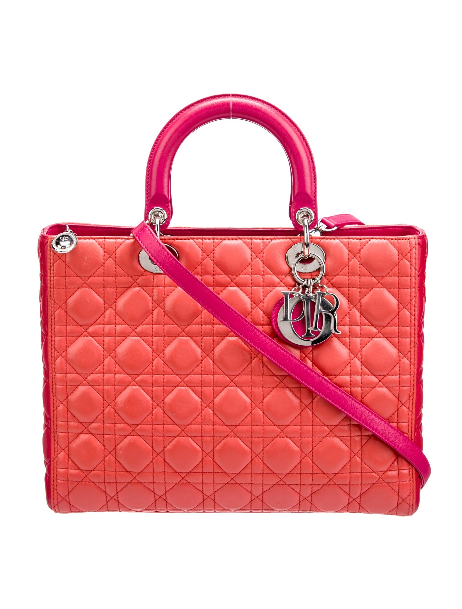Christian Dior Large Cannage Lady Dior Bag - Orange Handle Bags ...