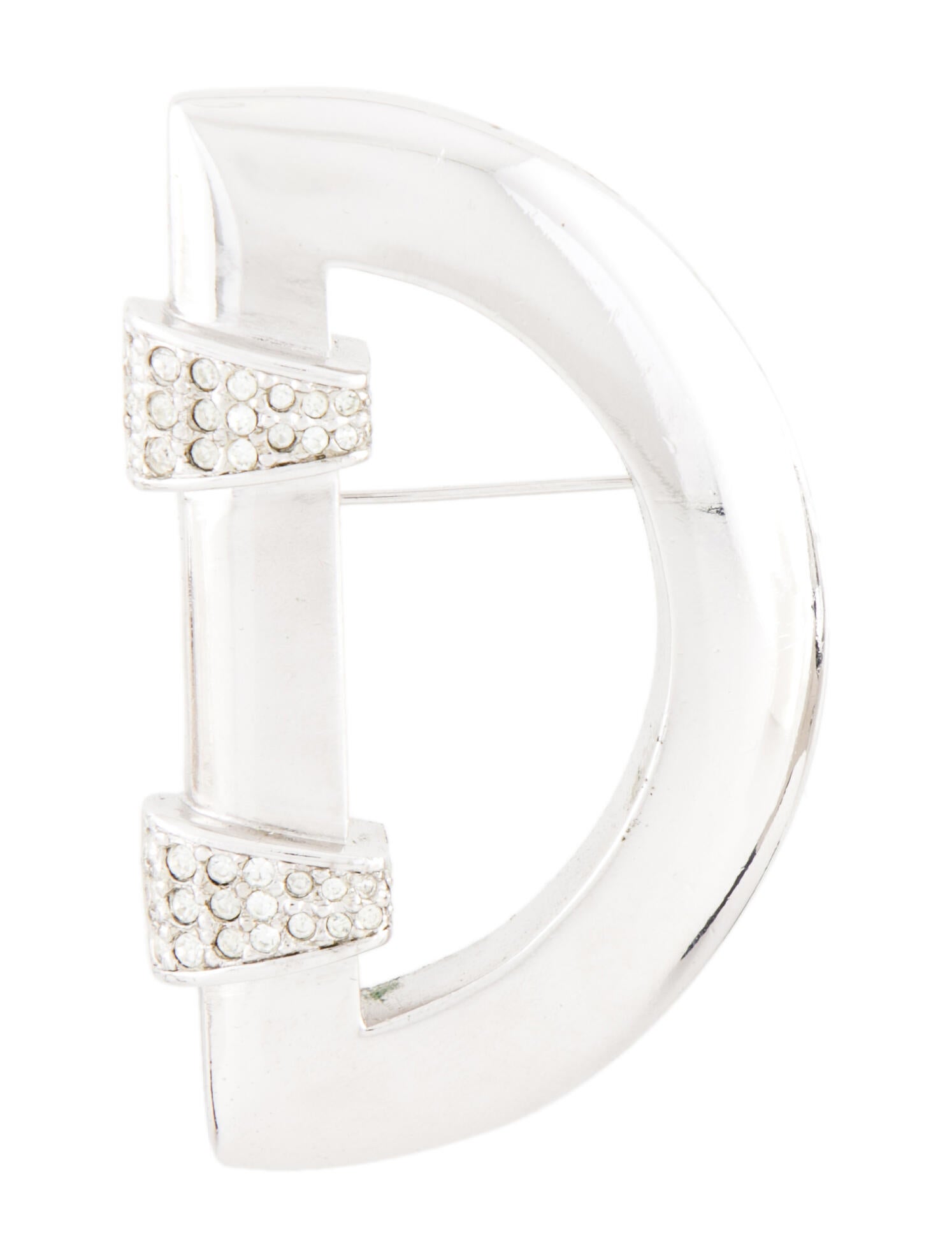 Christian Dior Vintage Crystal D Brooch - Silver-Tone Metal Pin ...