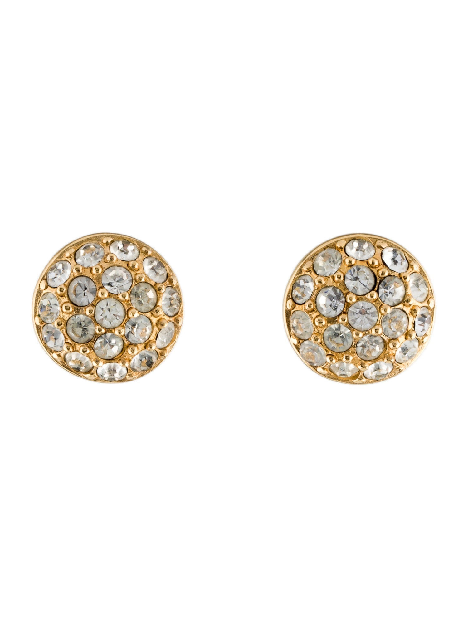 Christian Dior Vintage Small Crystal Round Clip-On Earrings - Gold ...