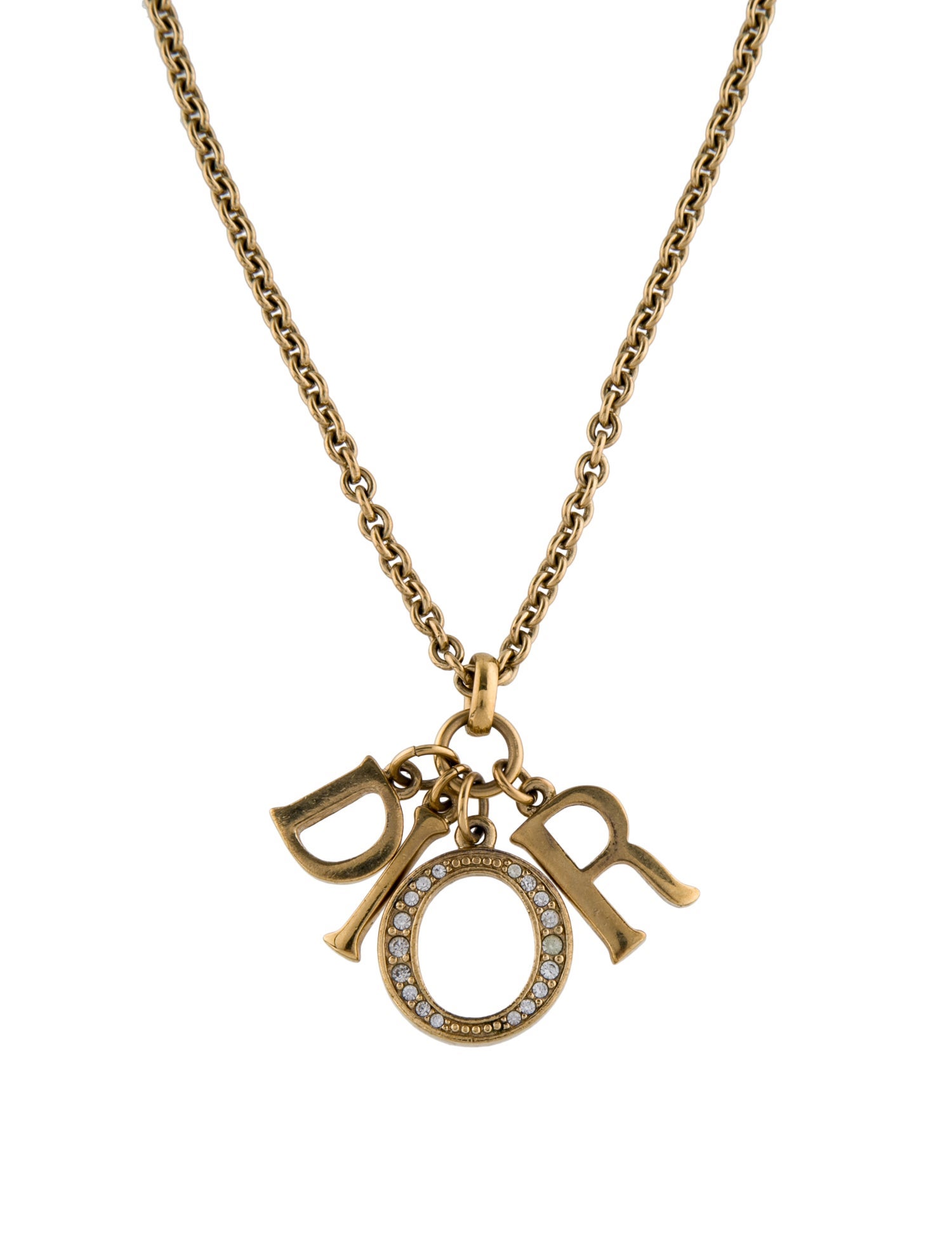 Christian Dior Vintage Crystal Logo Pendant Necklace - Gold-Plated ...