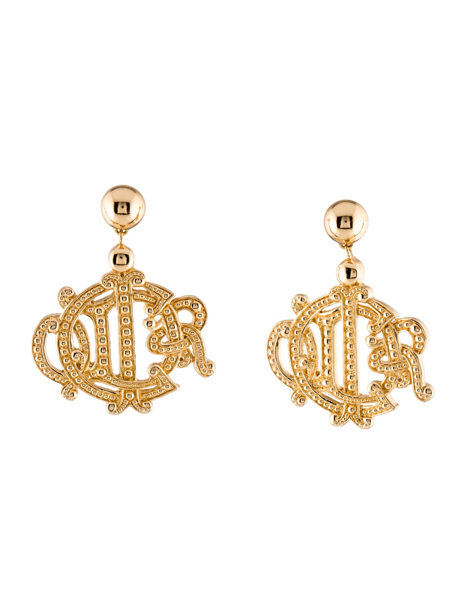 Christian Dior Vintage CD Monogram Drop Earrings - Gold-Plated Drop ...