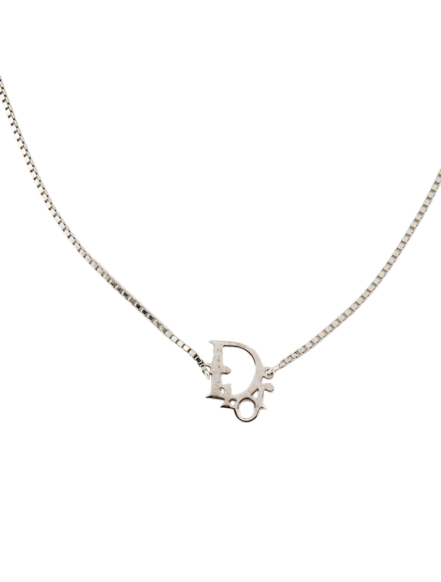 Christian Dior Oblique Logo Pendant Necklace - Palladium-Plated Pendant ...