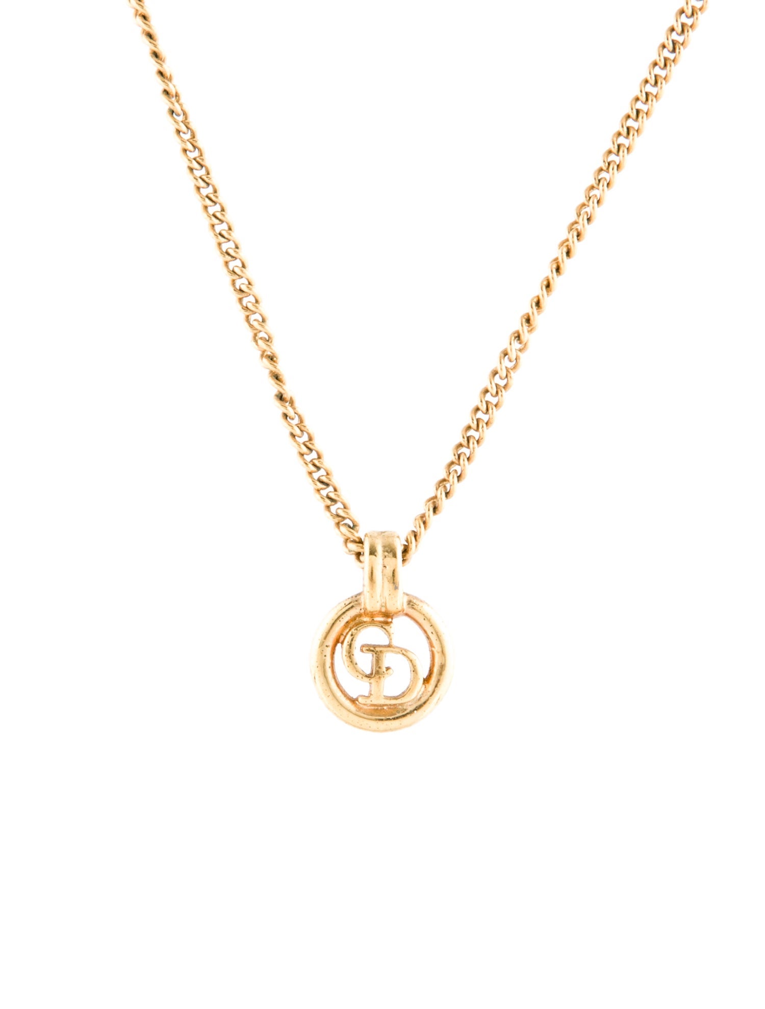 Christian Dior Vintage Small CD Logo Pendant Necklace - Gold-Plated ...