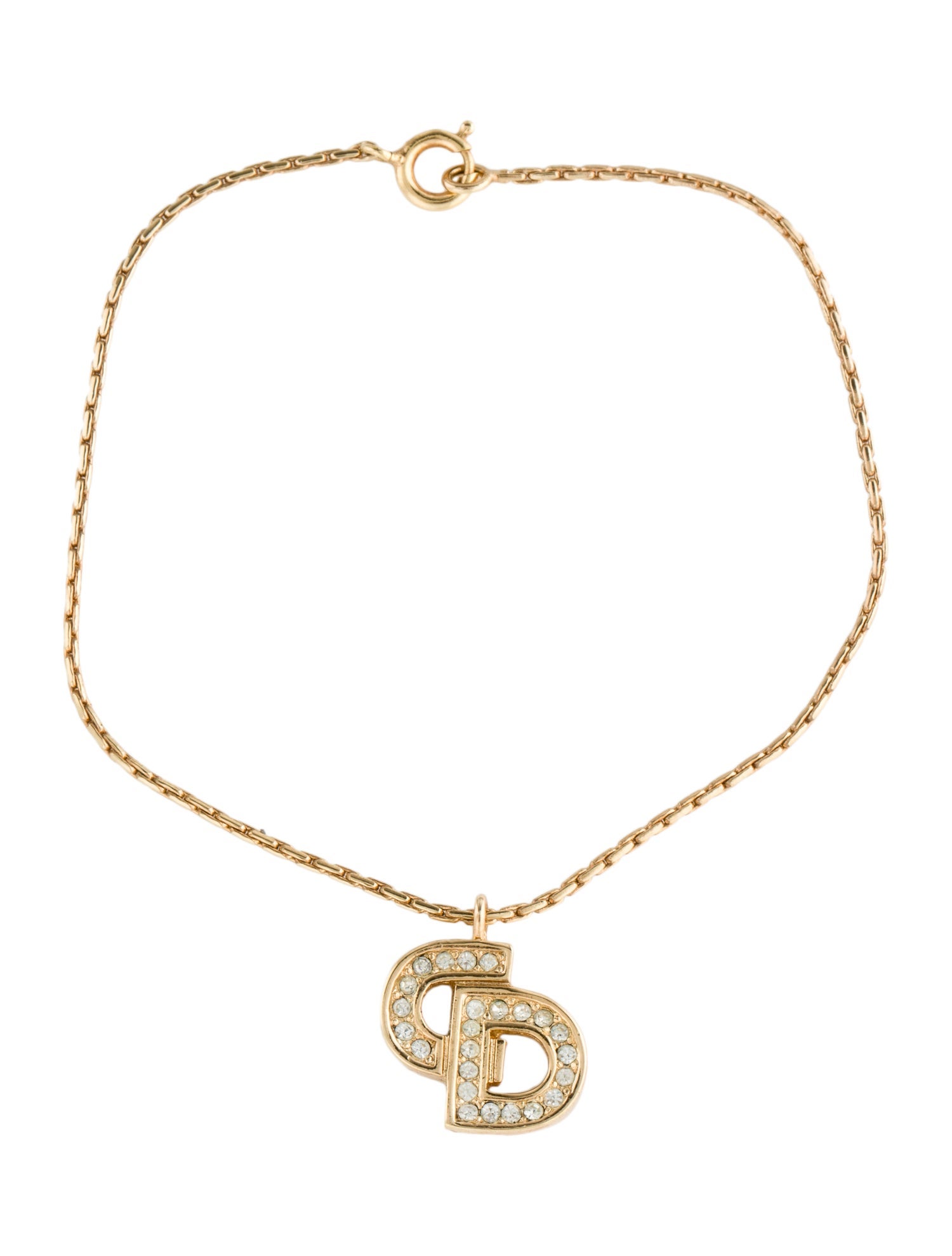 Christian Dior Vintage Crystal CD Logo Charm Bracelet - Clear, Gold ...