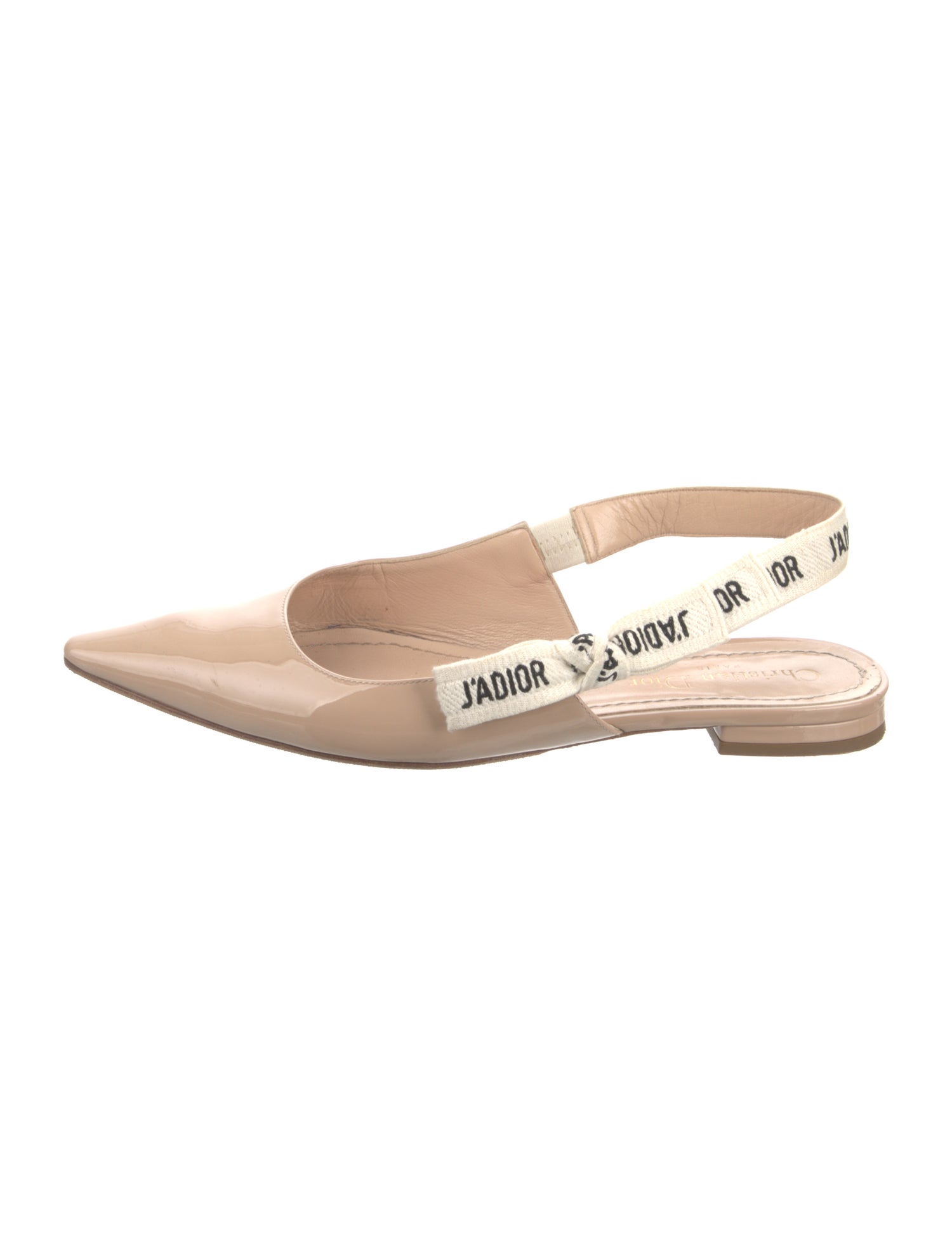 Christian Dior Patent Leather Bow Accents Slingback Flats - Neutrals ...
