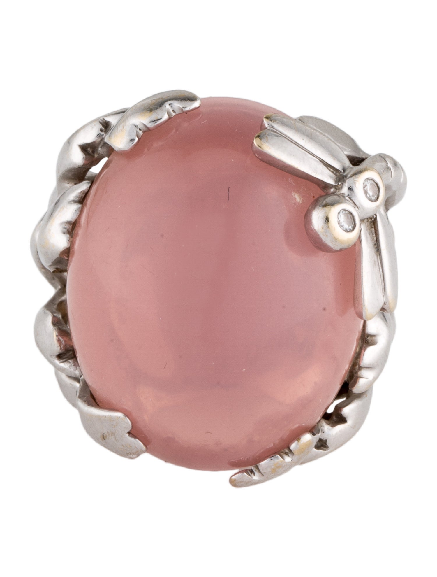 Christian Dior 18K Rose Quartz & Diamond Gourmande Libellule Ring - Rhodium-Plated 18K White ...