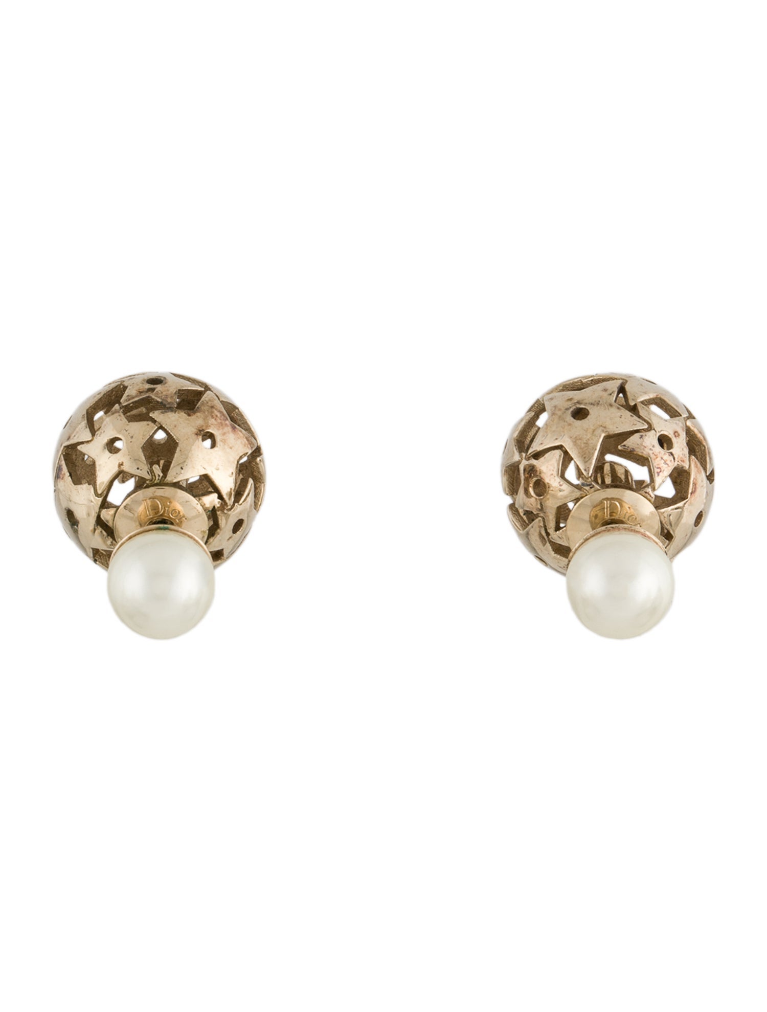 Christian Dior Faux Pearl Secret Cannage Tribales Stud Earrings - Gold ...