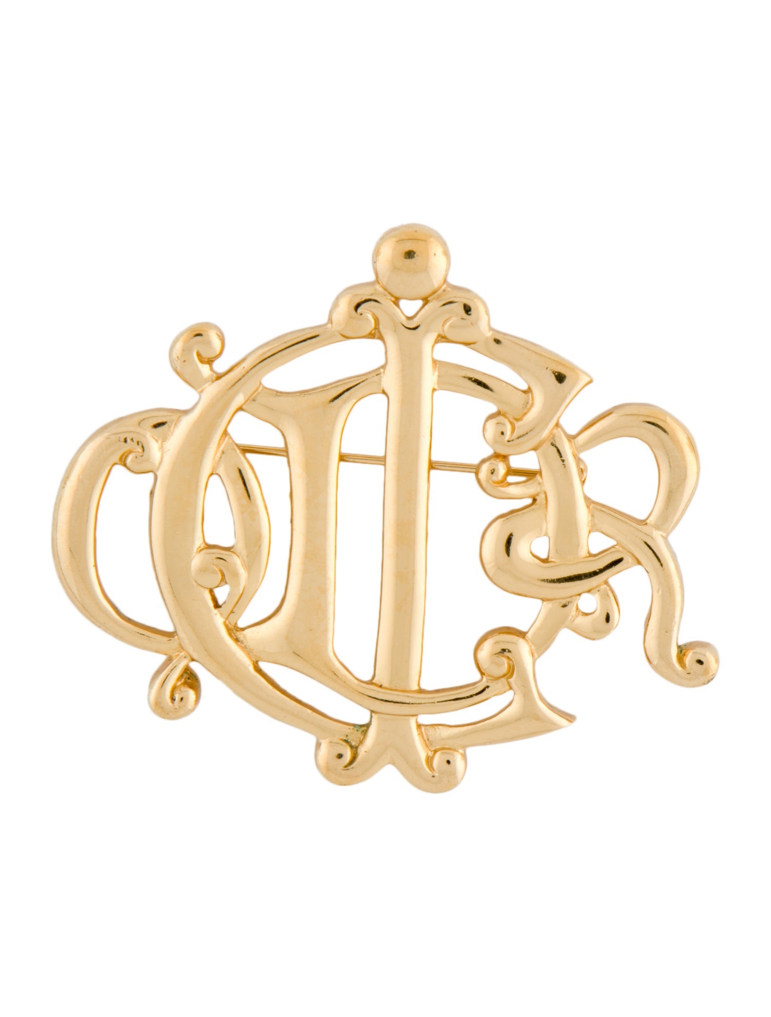 Christian Dior Vintage Monogram Logo Brooch Pin - Gold-Plated Pin ...