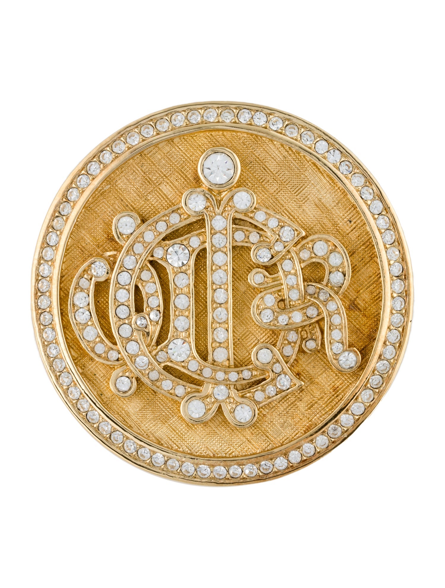 Christian Dior Vintage Crystal Logo Brooch - Clear, Gold-Plated Pin ...