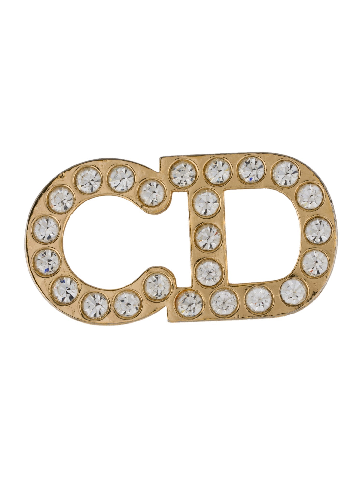 Christian Dior Vintage Crystal CD Brooch - Gold-Plated Pin, Brooches ...