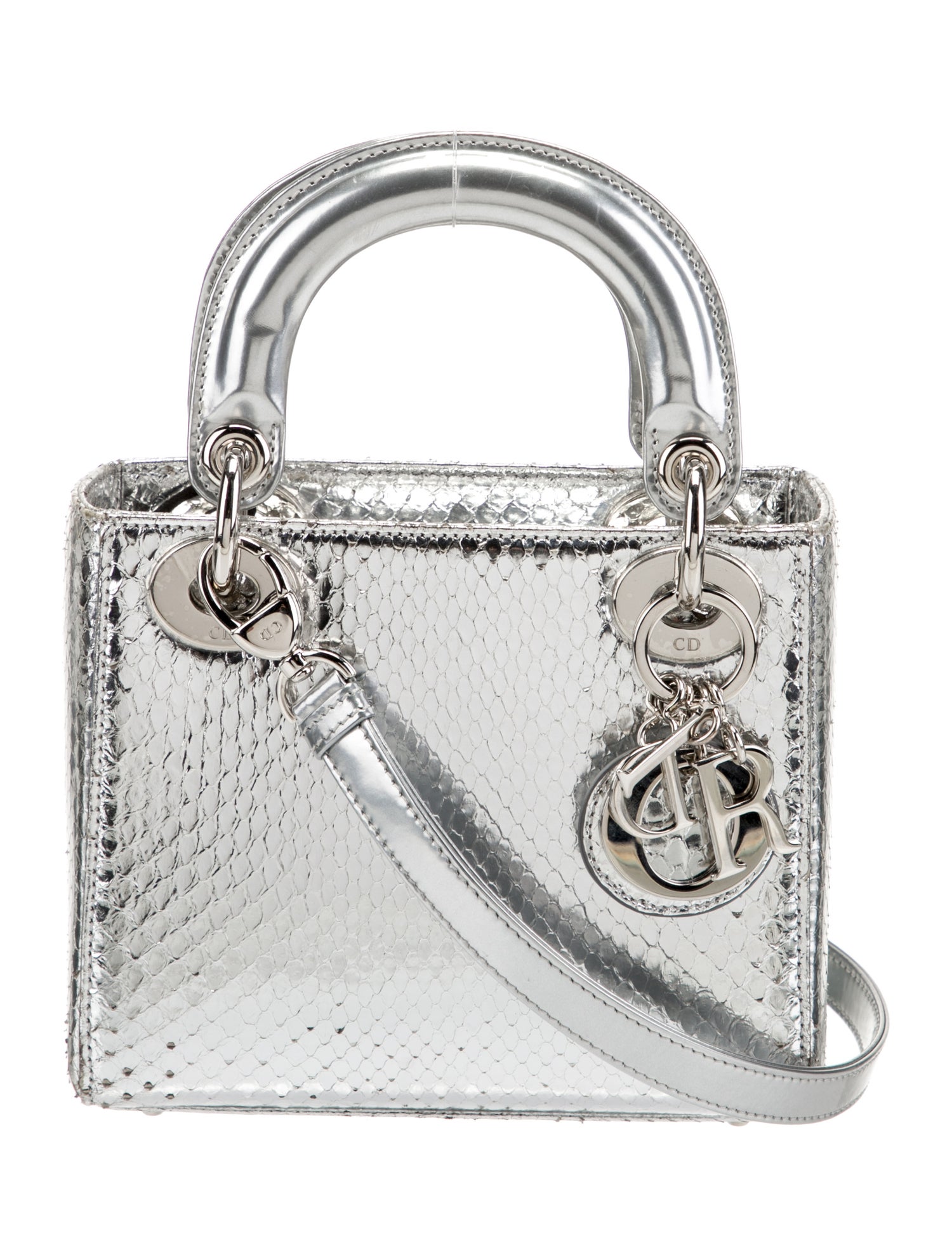 Christian Dior 2014 Snakeskin Mini Lady Dior w/ Strap - Metallic Handle ...
