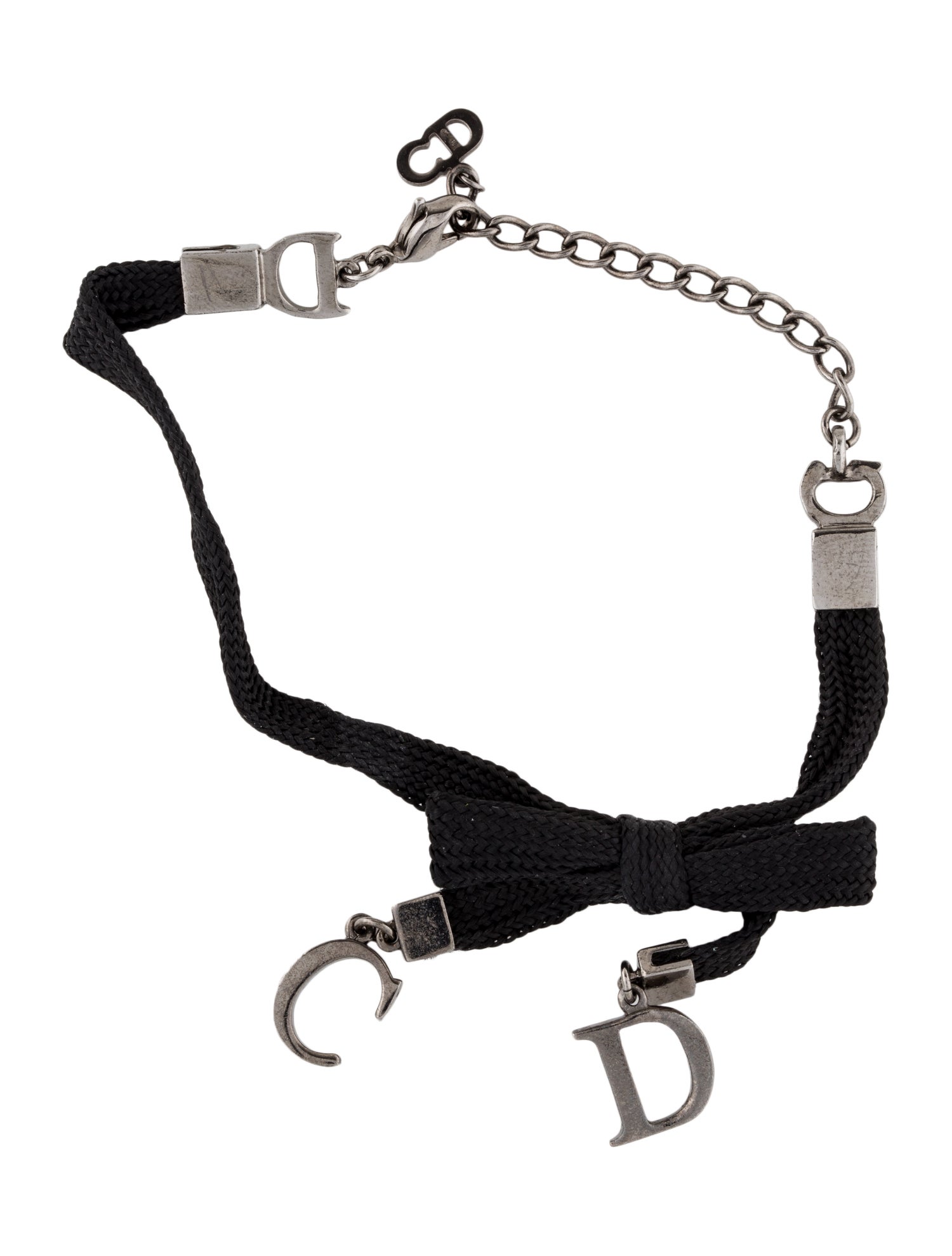 Christian Dior Pre owned Pre owned Bow Leather Bracelet Women Leather Stainless Steel One Size Black