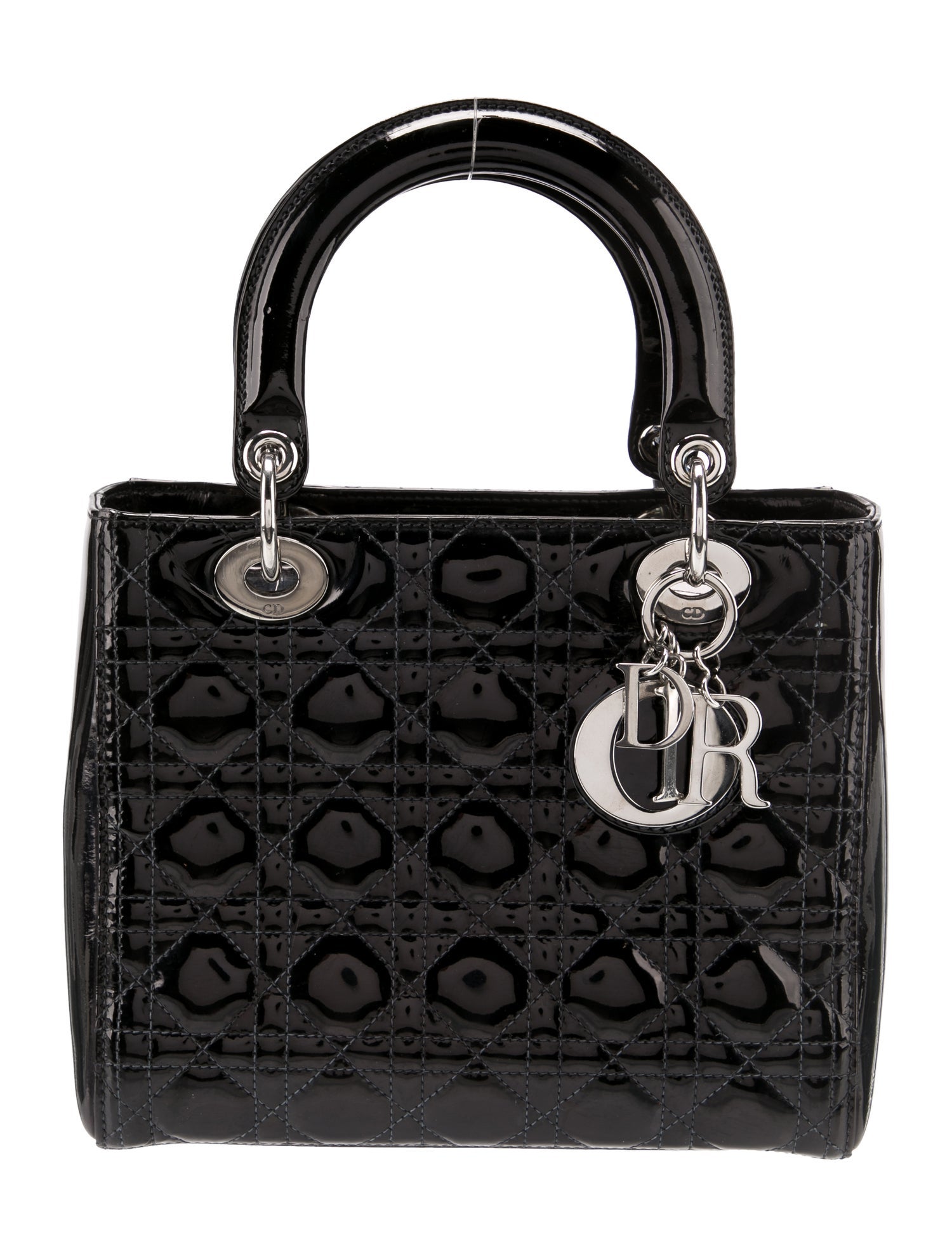 Christian Dior Large Patent Cannage Lady Dior - Black Handle Bags ...