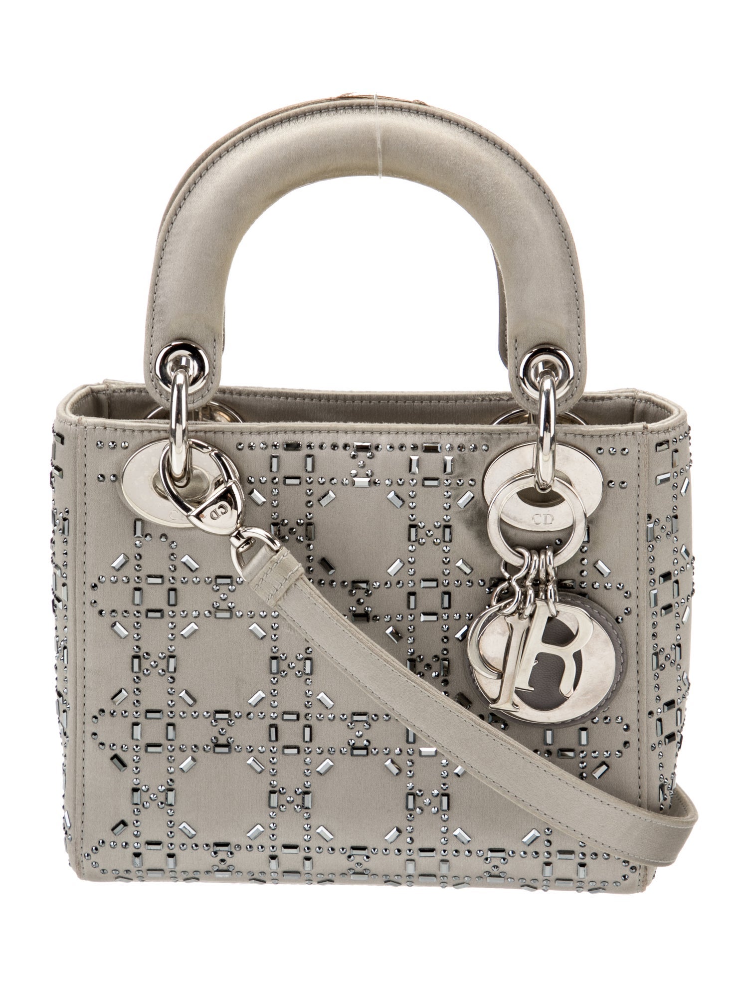 Christian Dior Strass Cannage Mini Lady Dior - Grey Handle Bags ...