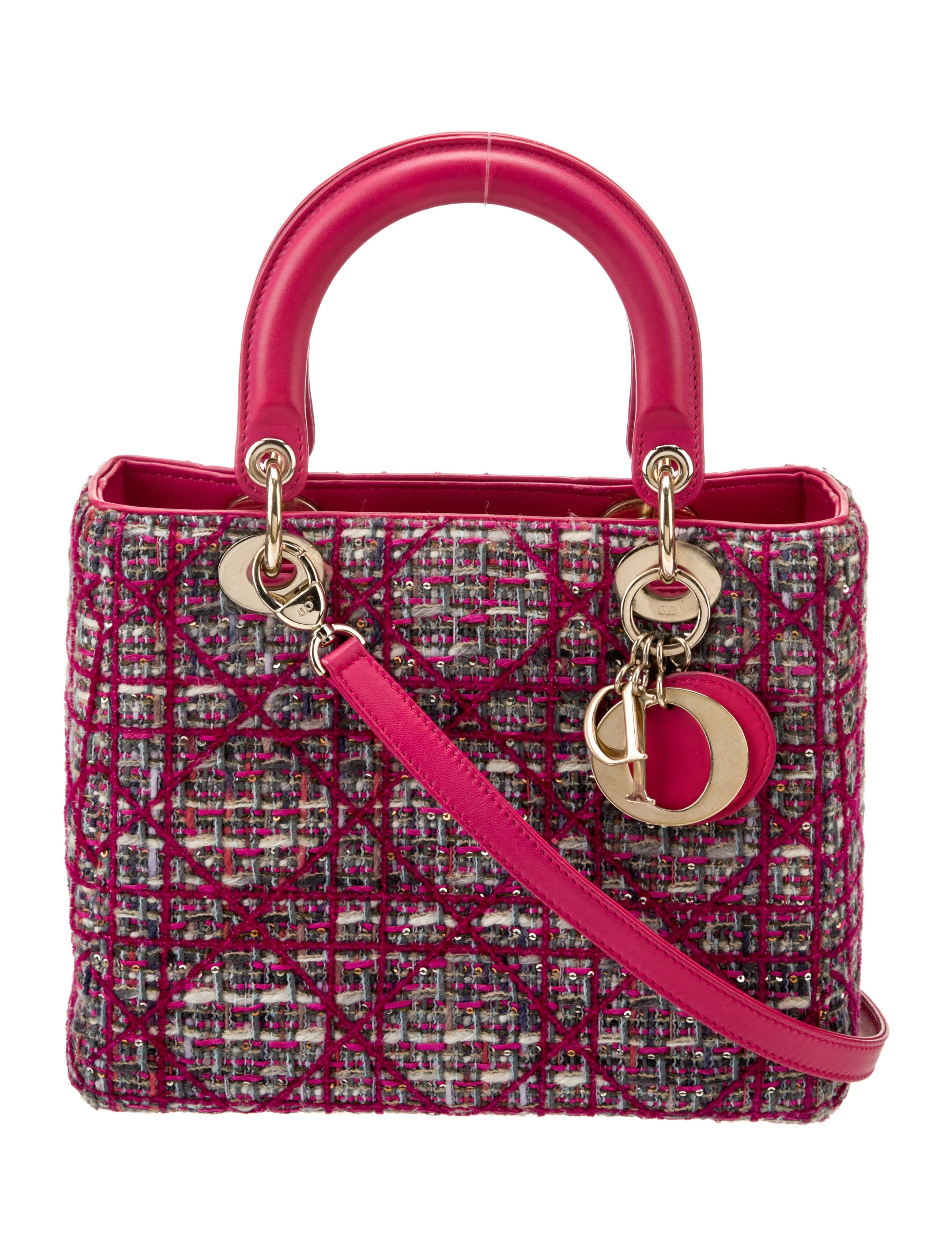 Christian Dior Tweed Lady Dior Medium Cannage Pattern - Pink Handle ...