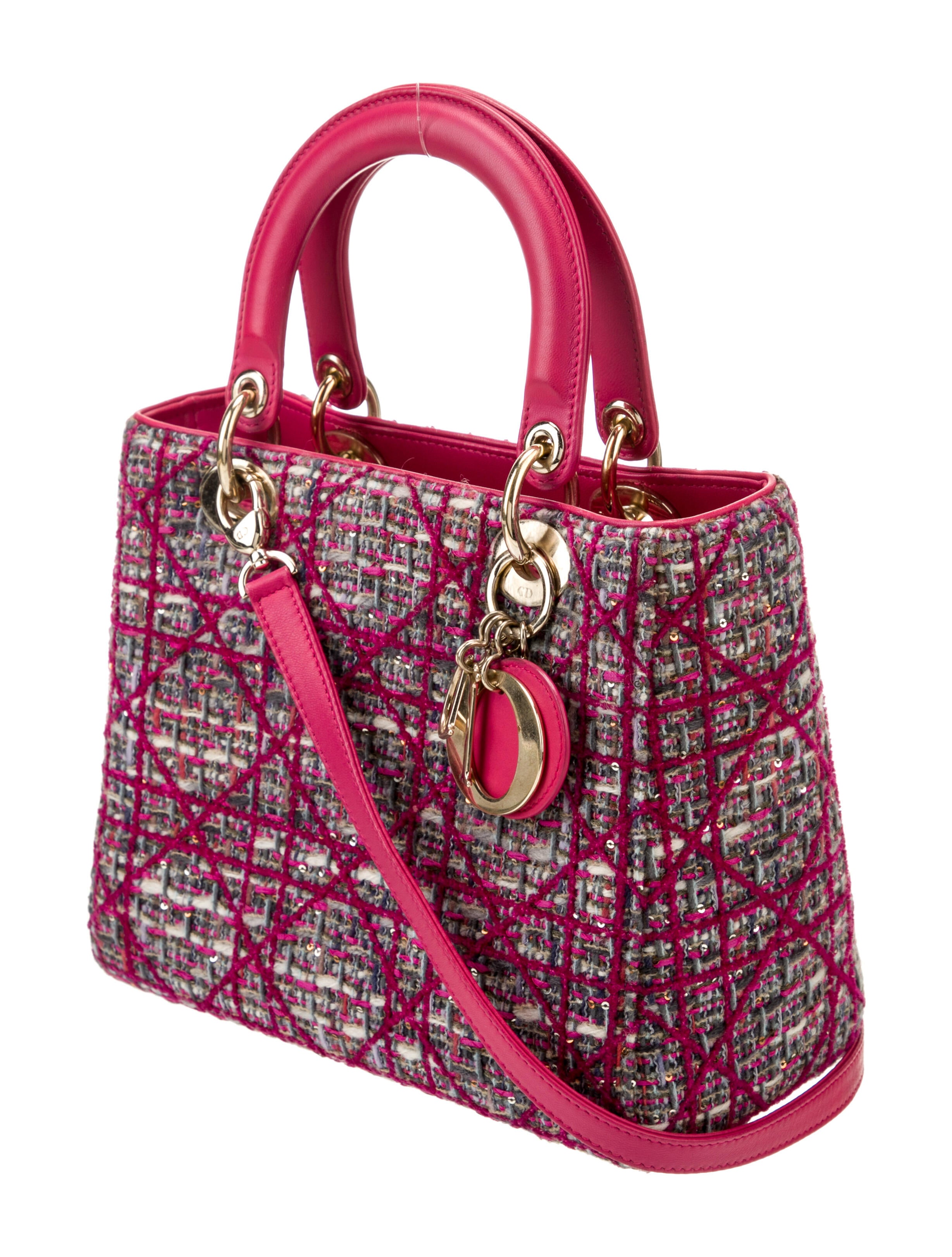 Christian Dior Tweed Lady Dior Medium Cannage Pattern - Pink Handle ...