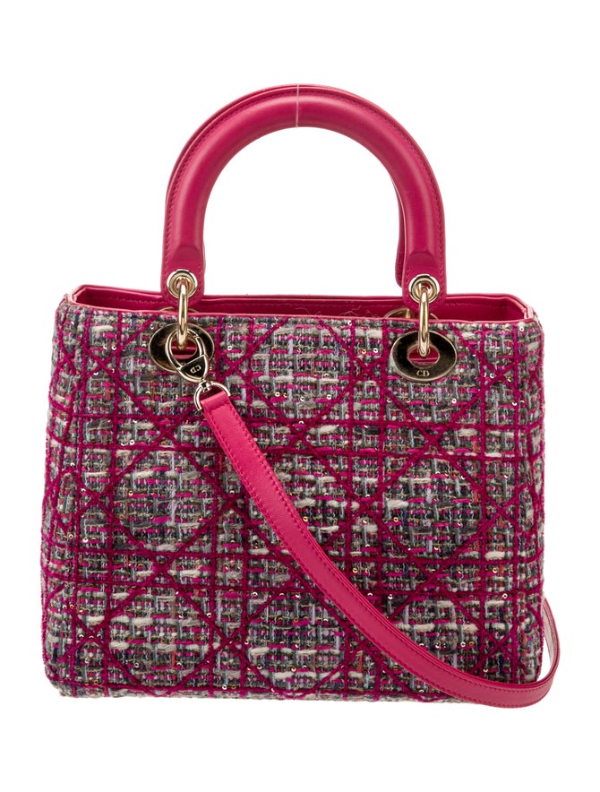 Christian Dior Tweed Lady Dior Medium Cannage Pattern - Pink Handle ...