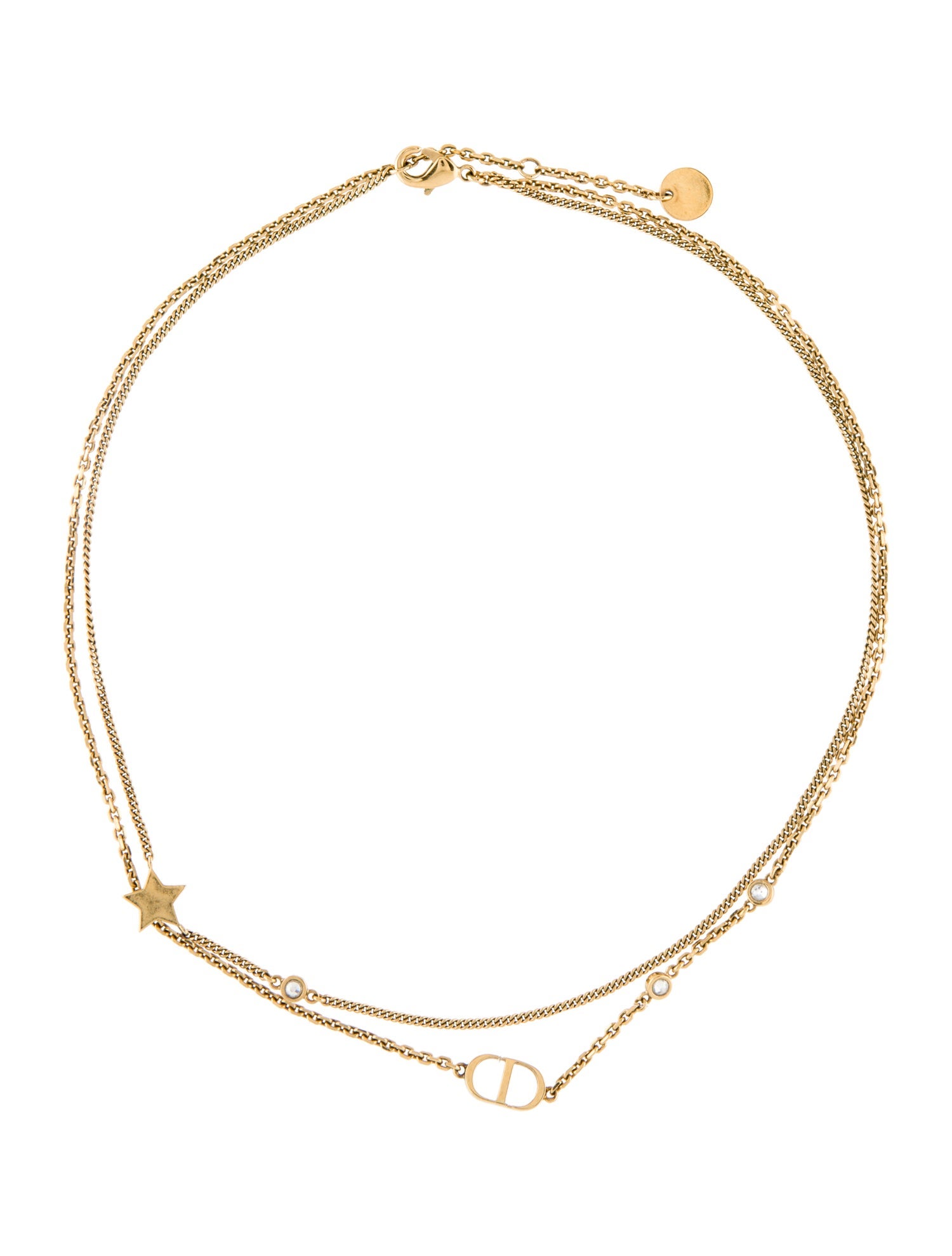 Christian Dior Crystal Petit CD Double Necklace - Clear, Gold-Plated ...