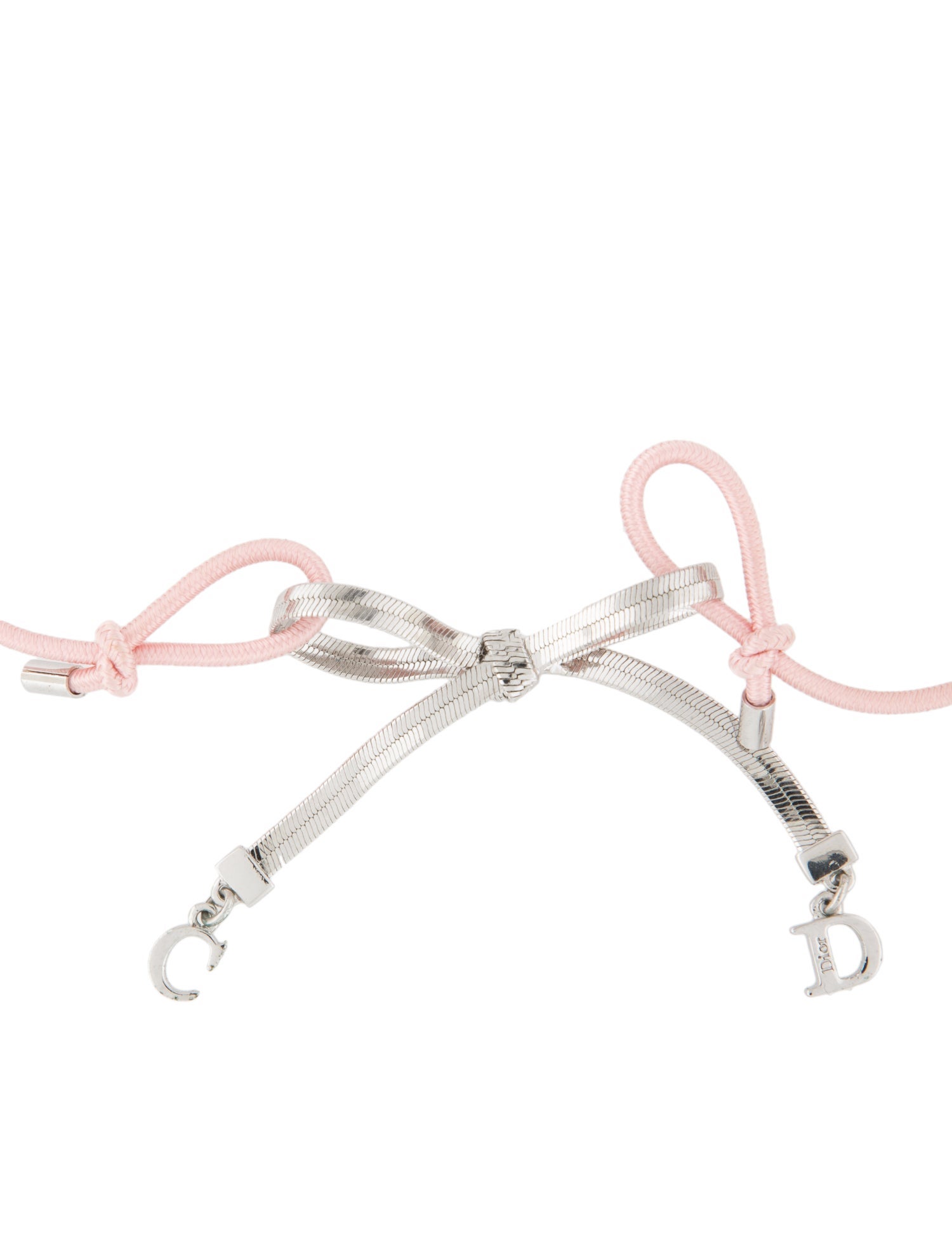 Christian Dior Cord CD Bow Choker Necklace - Pink, Palladium-Plated ...