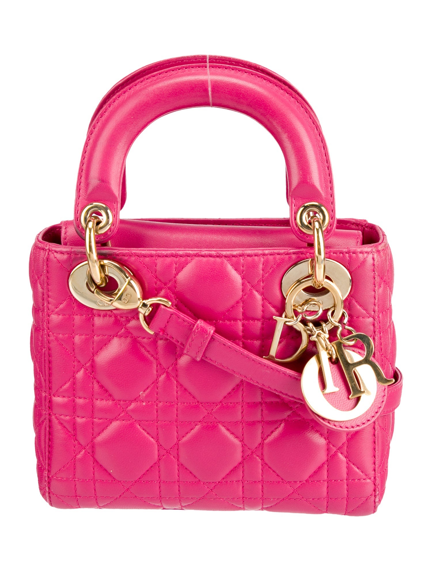 Christian Dior Mini Cannage Lady Dior Bag - Pink Handle Bags, Handbags ...