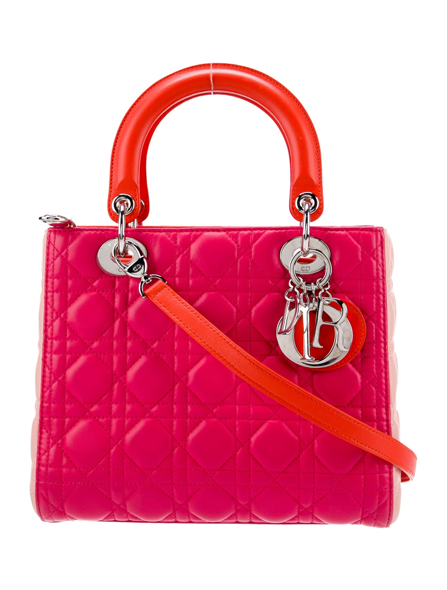 Christian Dior Large Cannage Lady Dior Bag - Orange Handle Bags ...