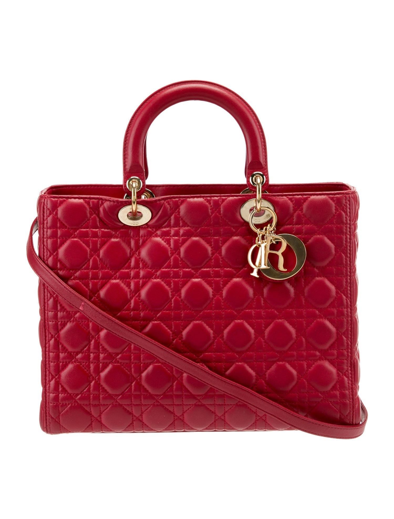 Christian Dior Large Lady Dior Bag - Red Handle Bags, Handbags ...