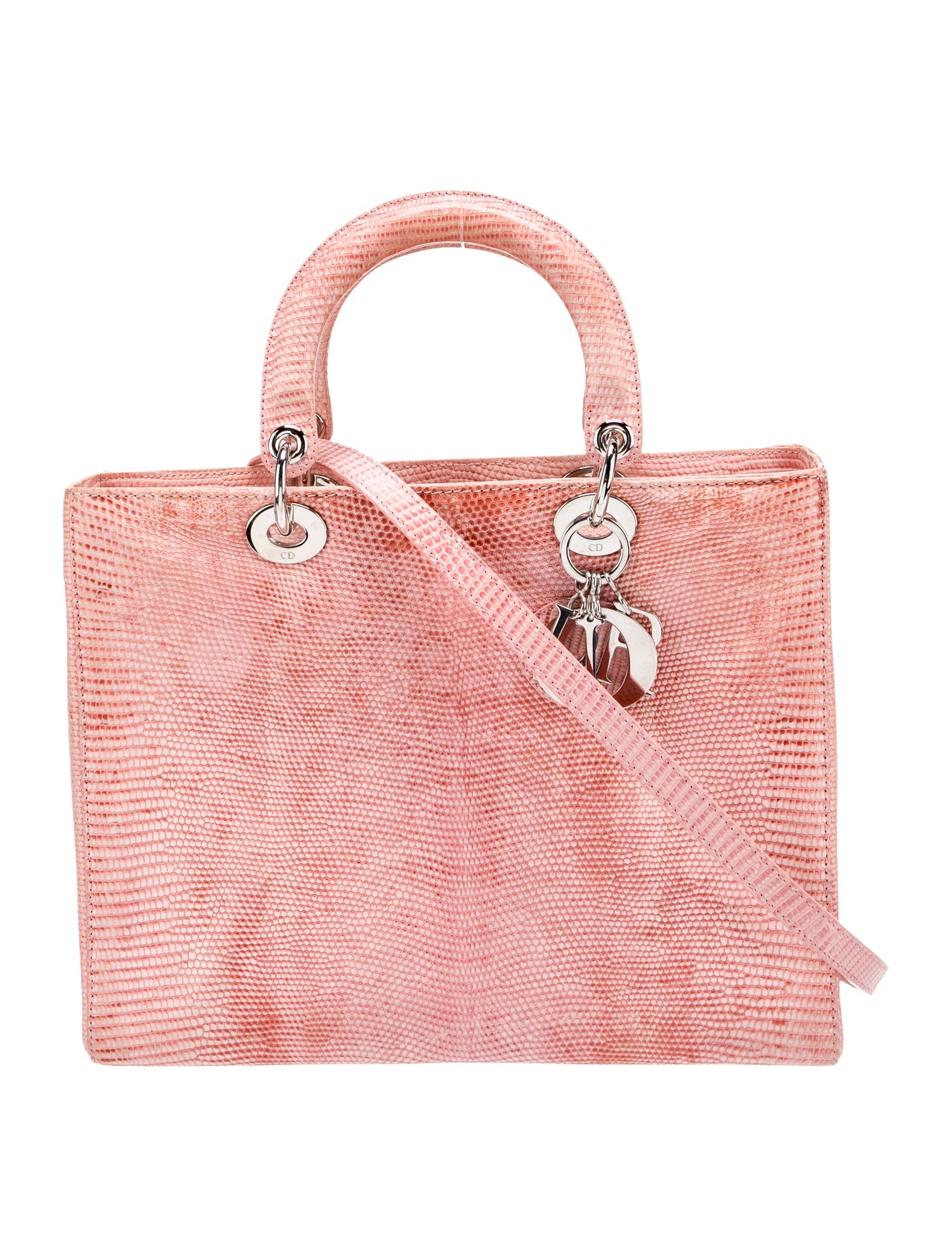 Christian Dior Lizard Large Lady Dior Bag - Pink Handle Bags, Handbags ...
