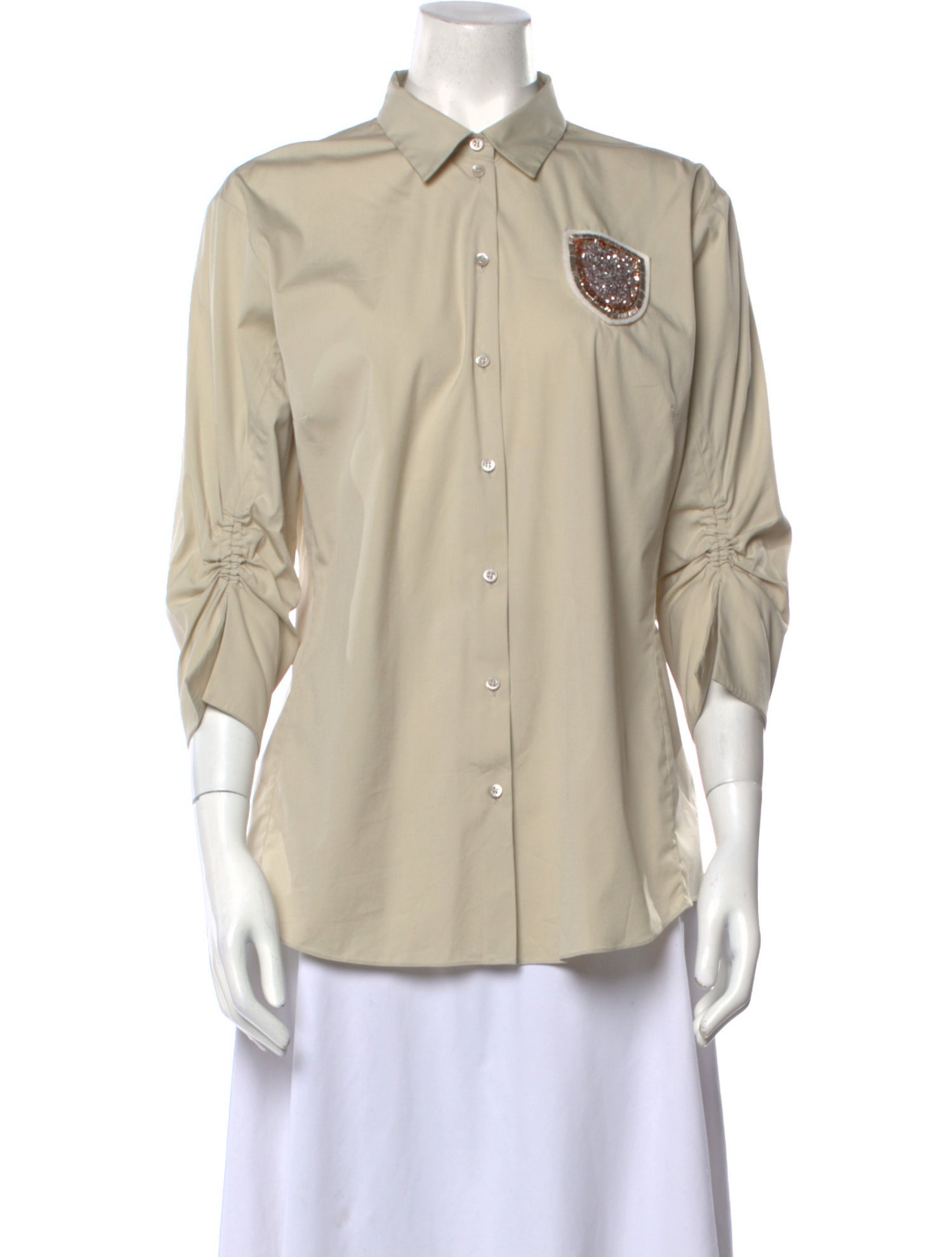 Christian Dior Three-Quarter Sleeve Button-Up Top - Neutrals Tops ...