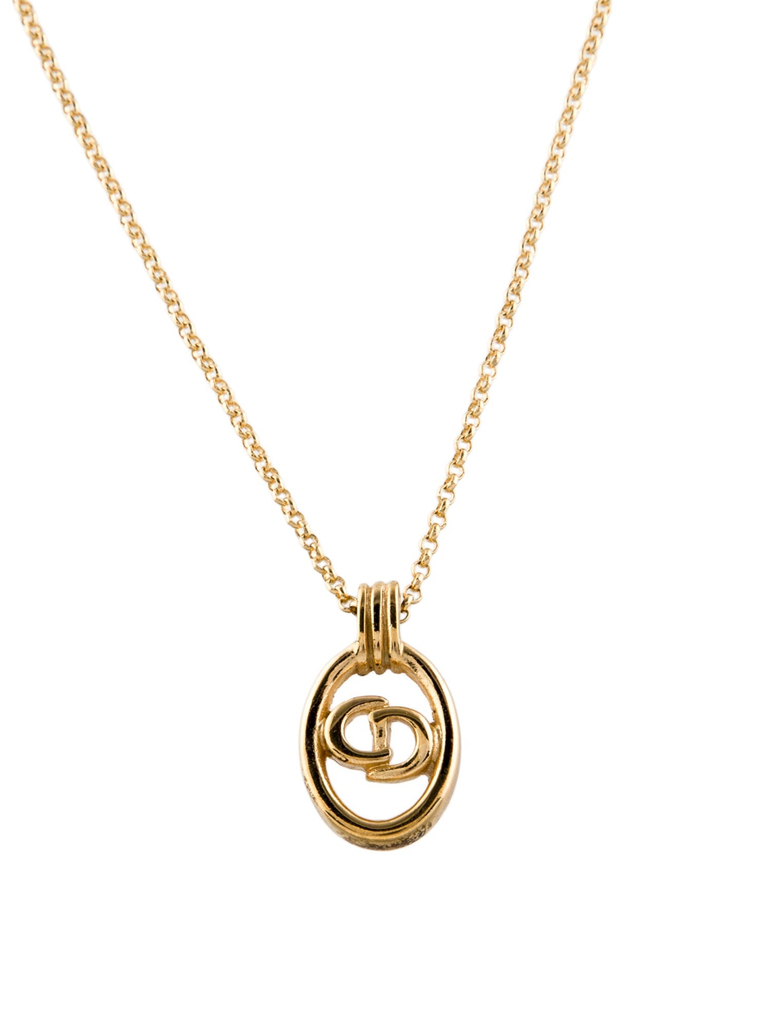 Christian Dior Vintage Crystal 'CD' Oval Pendant Necklace - Gold-Plated ...
