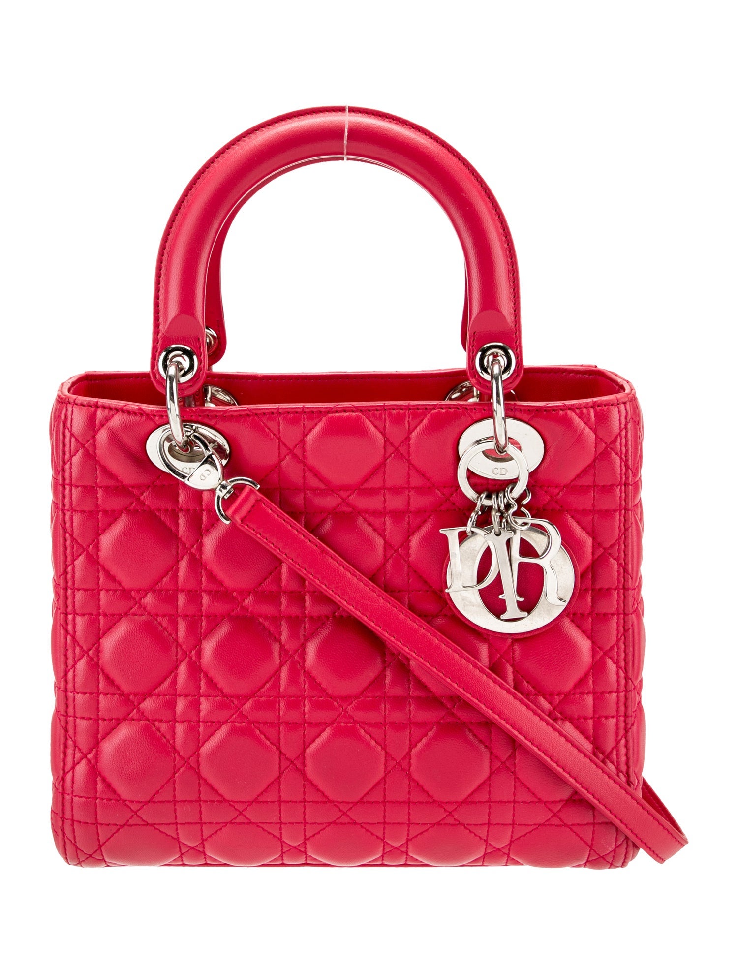 Christian Dior Cannage Pattern Lady Dior Medium - Pink Handle Bags ...