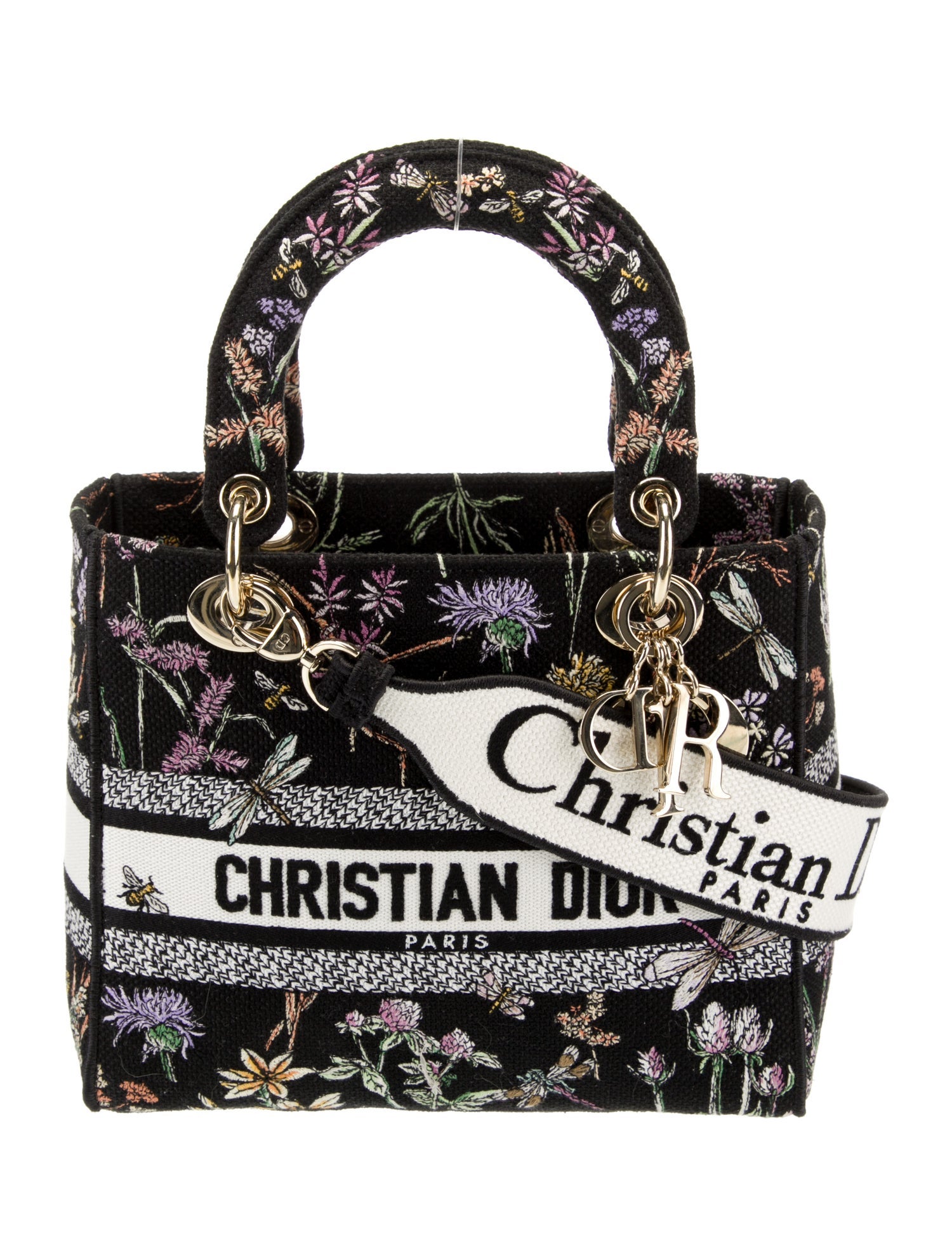 Christian Dior 2024 Medium Embroidered Lady D-Lite - Black Handle Bags ...