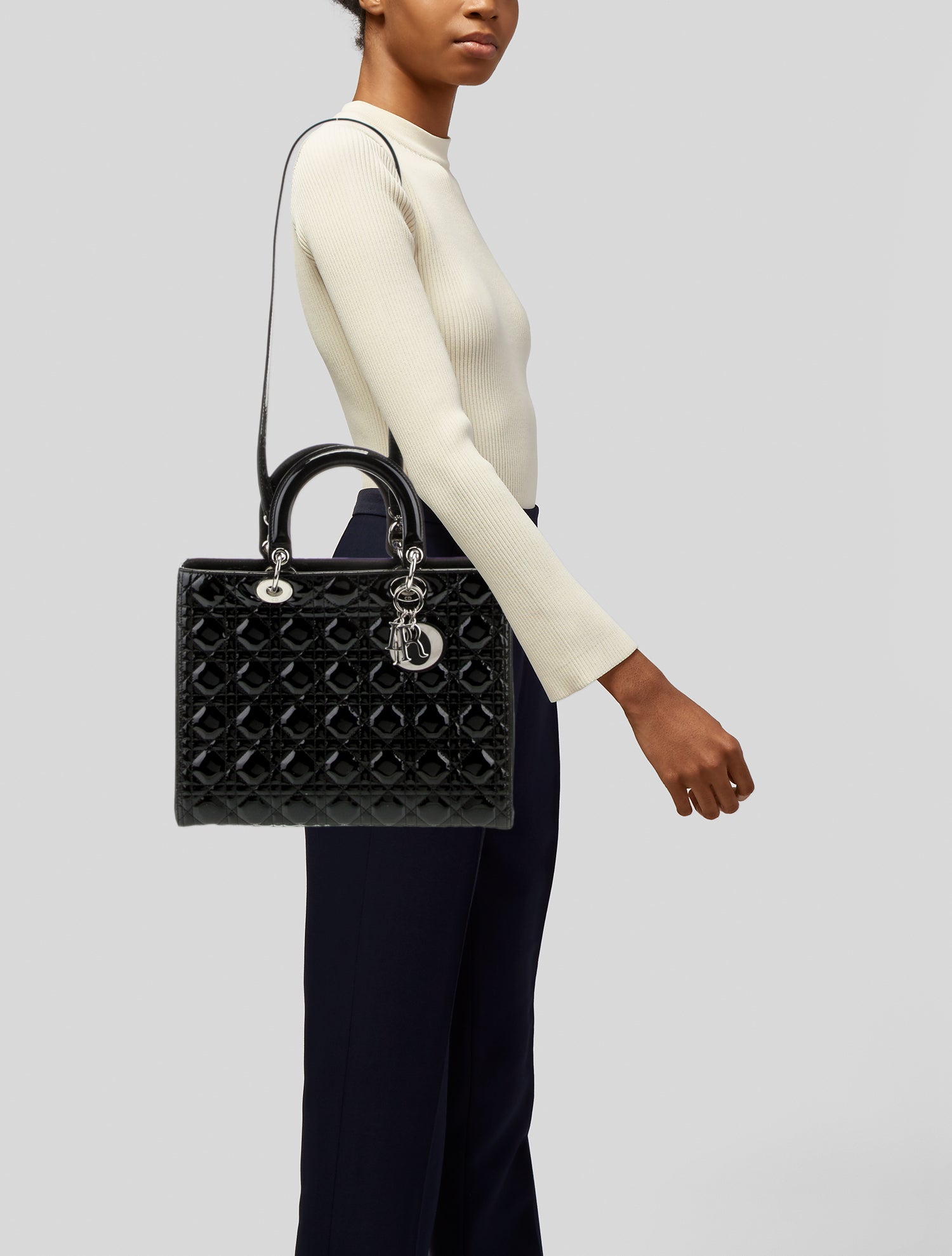 Christian Dior Large Cannage Lady Dior Bag - Black Handle Bags ...