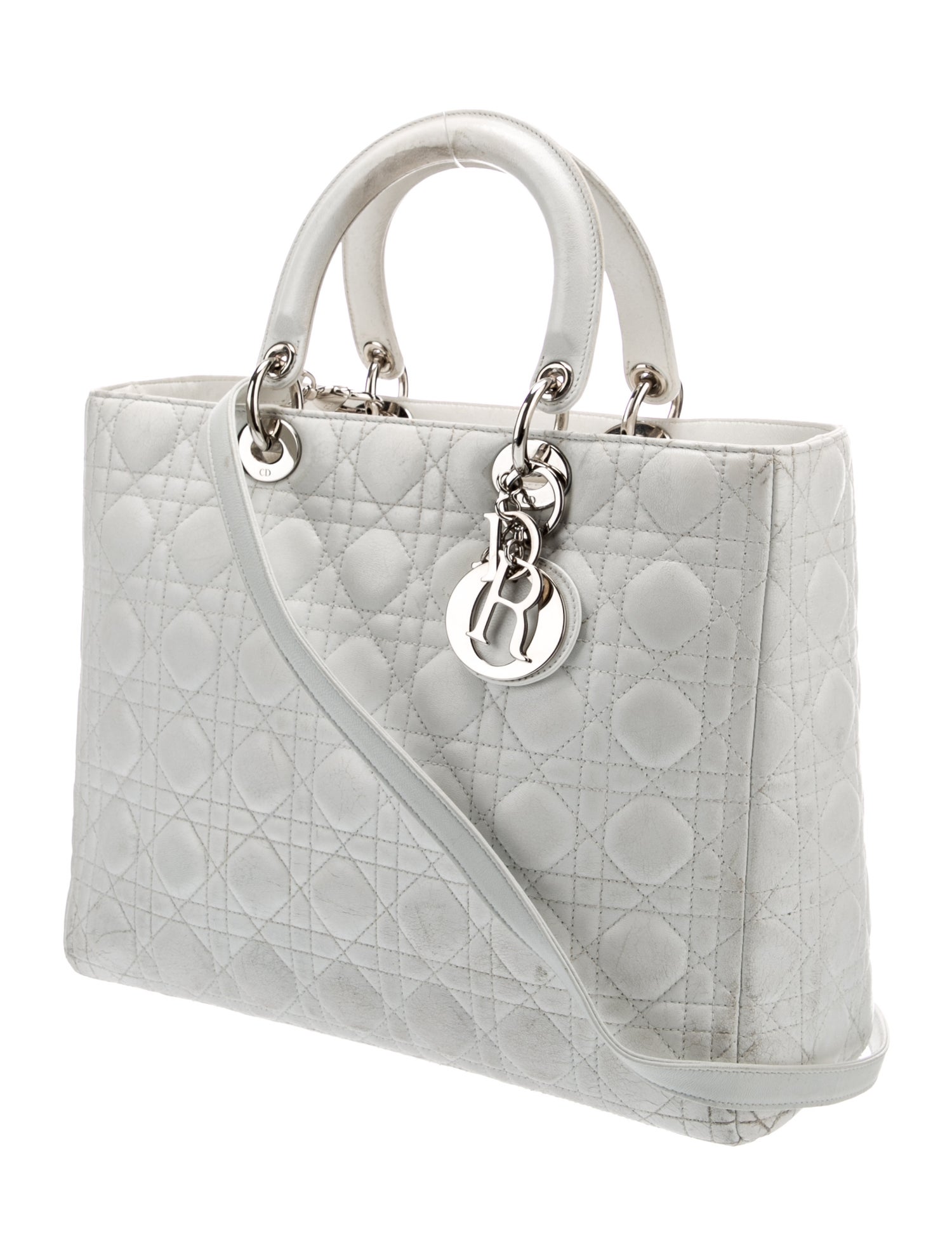 Christian Dior Large Cannage Lady Dior Bag - White Handle Bags ...