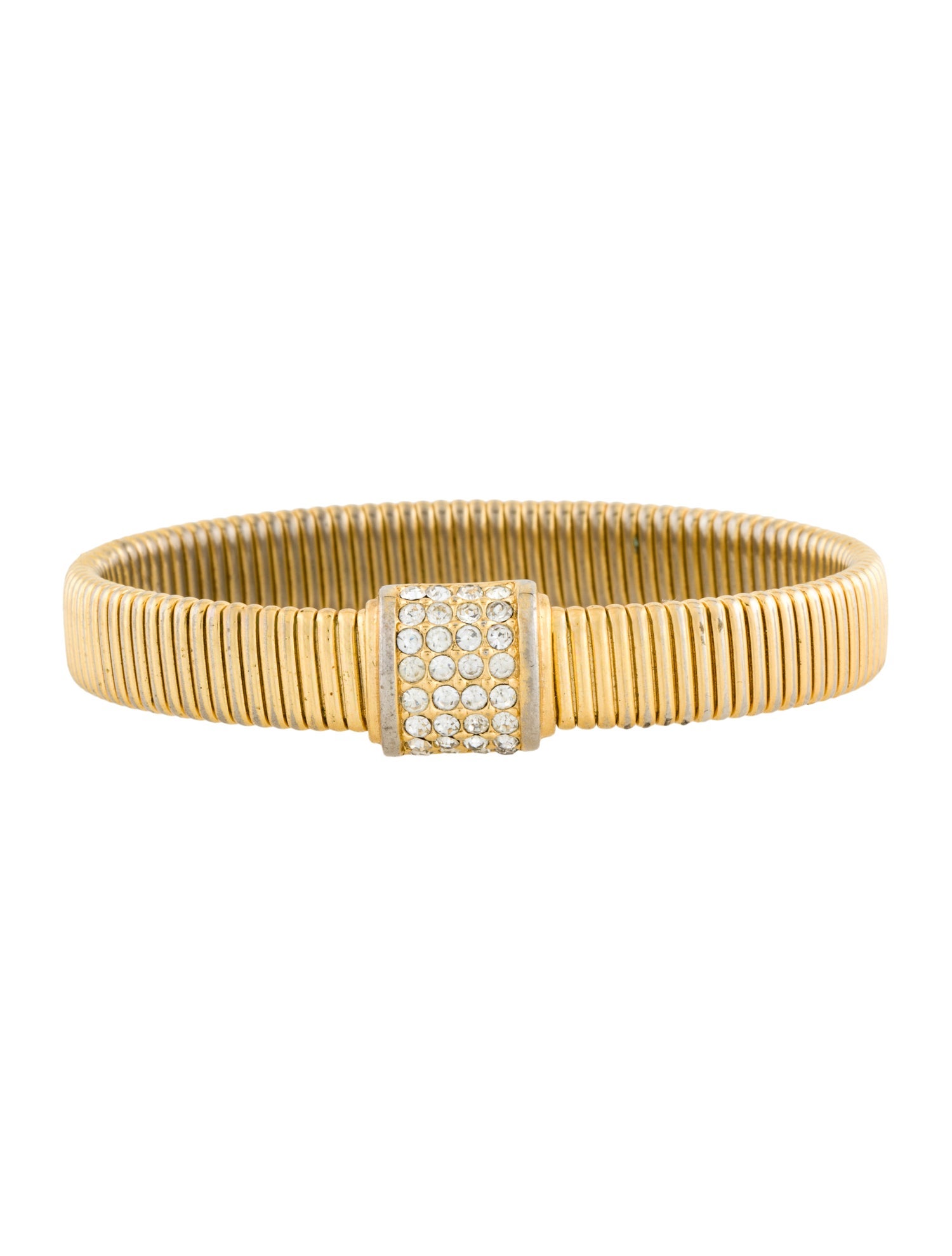 Christian Dior Vintage Crystal Stretch Bangle Bracelet - Clear, Brass ...