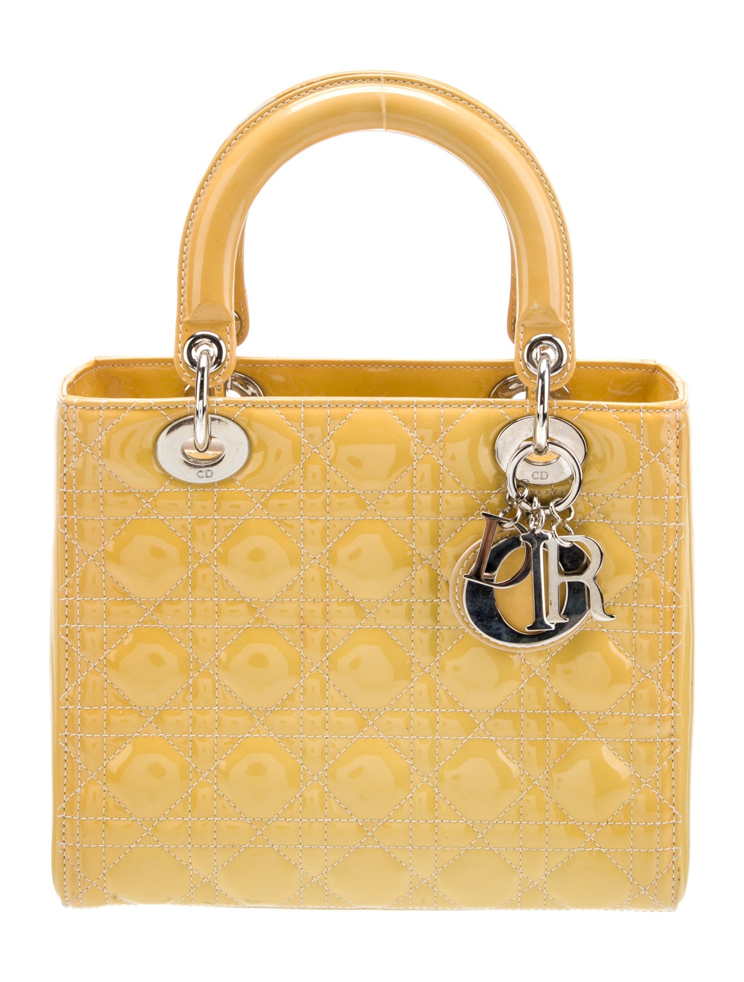 Christian Dior Medium Patent Cannage Lady Dior - Yellow Handle Bags ...