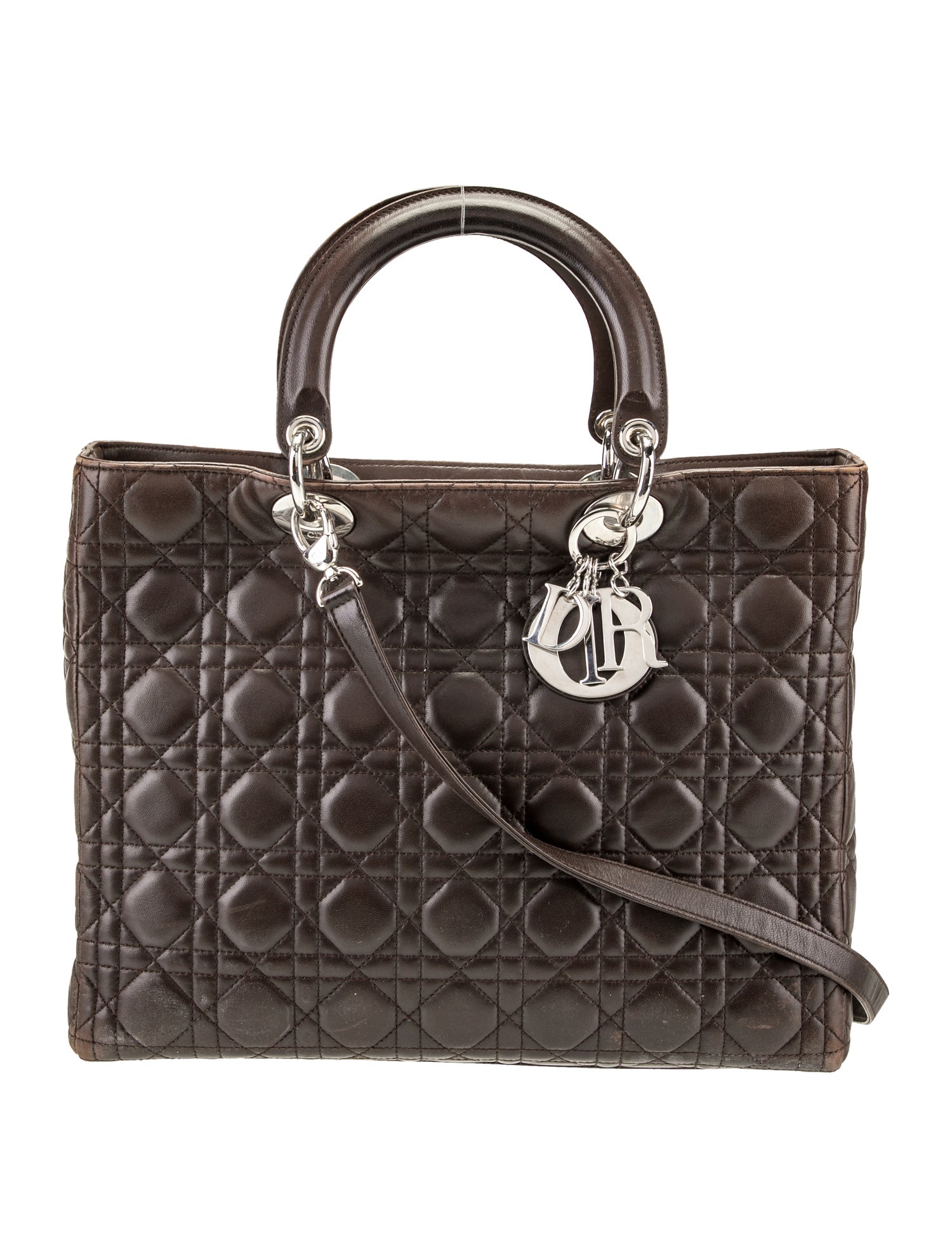 Christian Dior Cannage Pattern Lady Dior Large - Brown Handle Bags ...