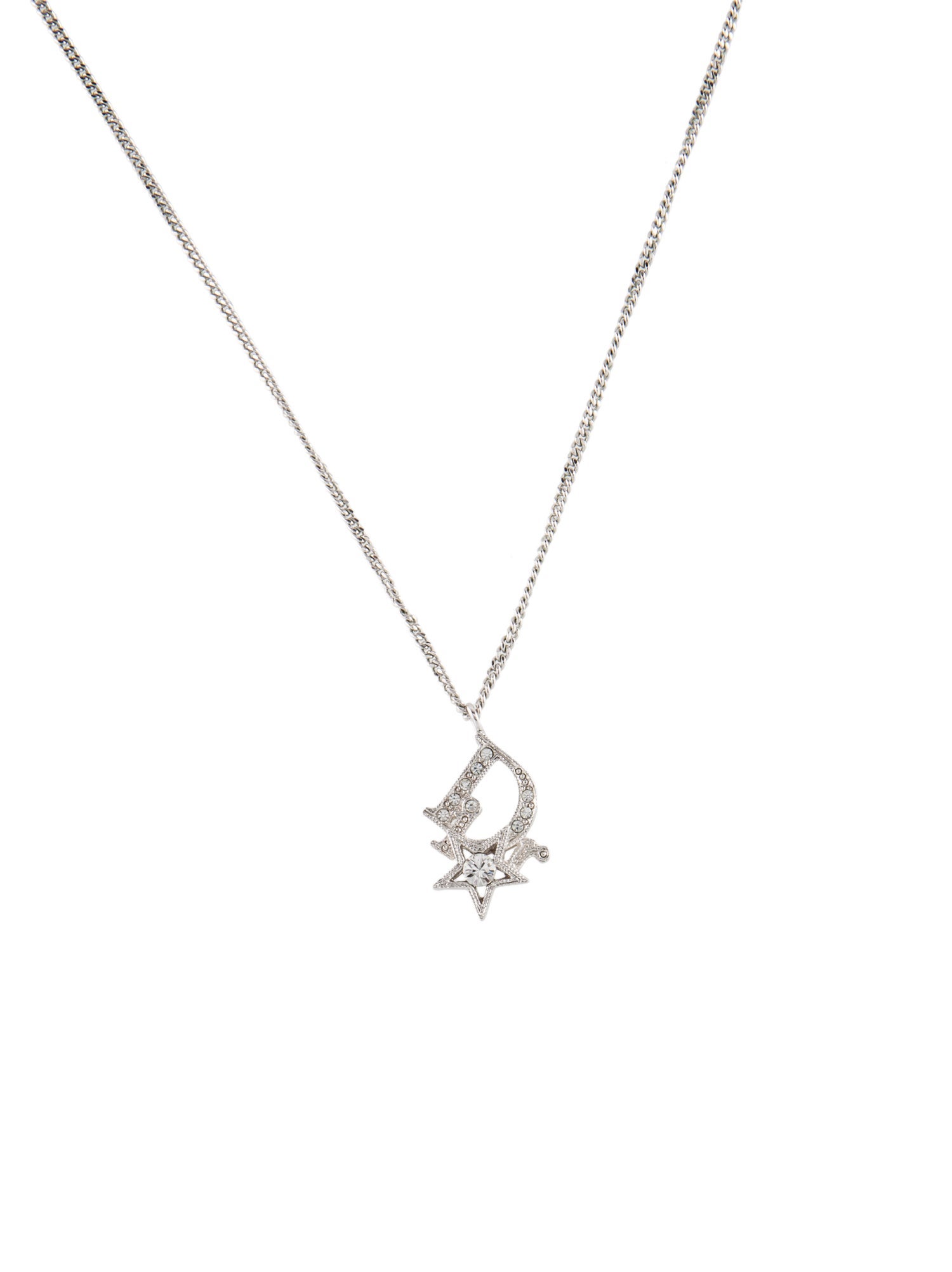 Christian Dior Vintage Crystal Star Logo Pendant Neckalce - Clear ...