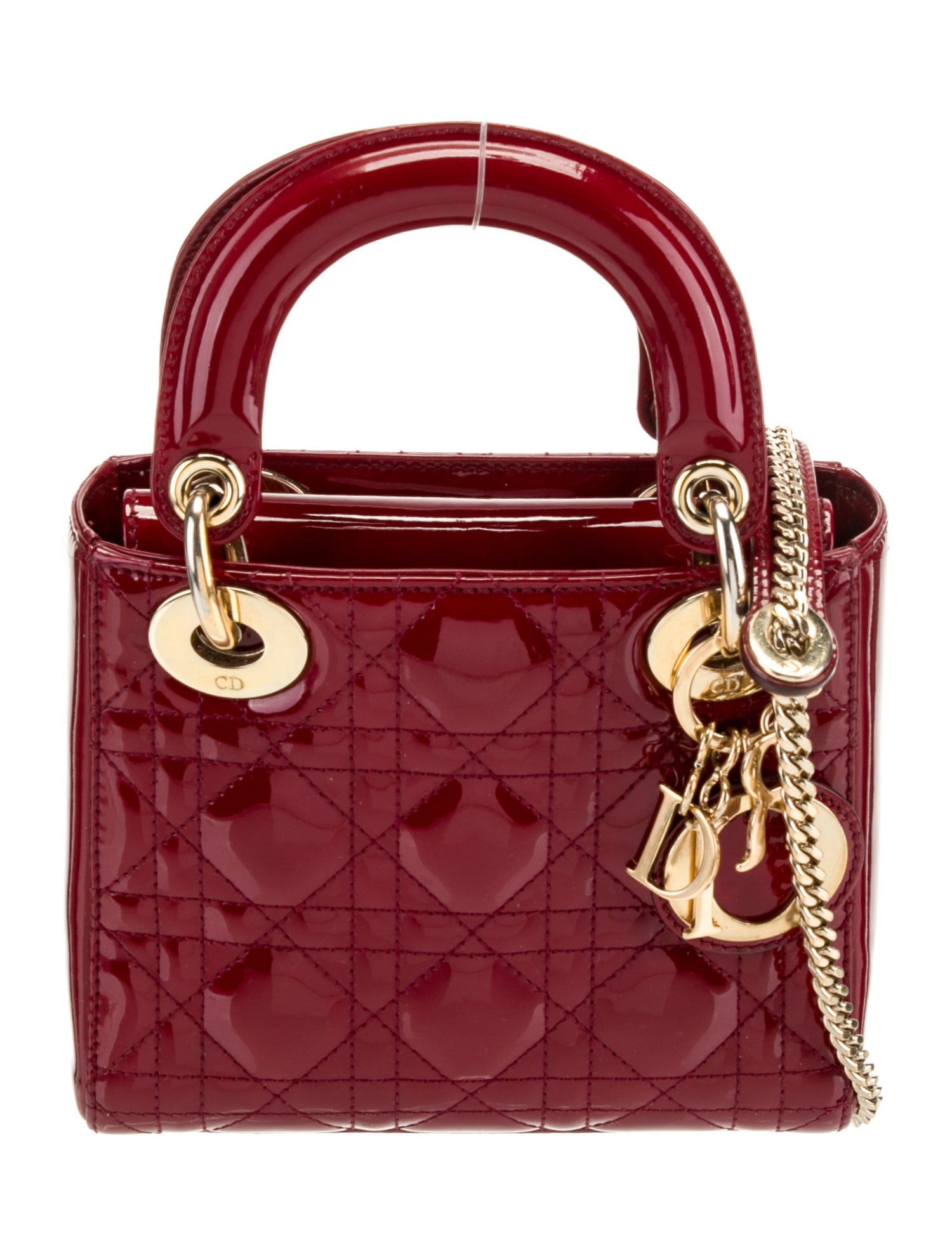 Christian Dior Cannage Pattern Lady Dior Mini - Red Handle Bags ...
