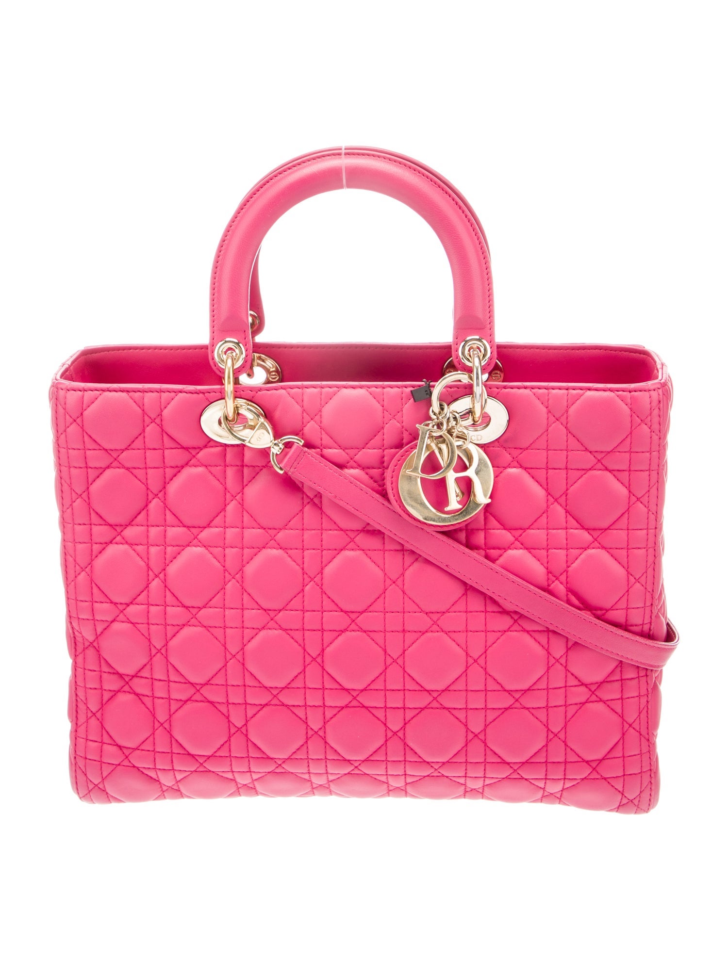 Christian Dior Cannage Pattern Lady Dior Large - Pink Handle Bags ...