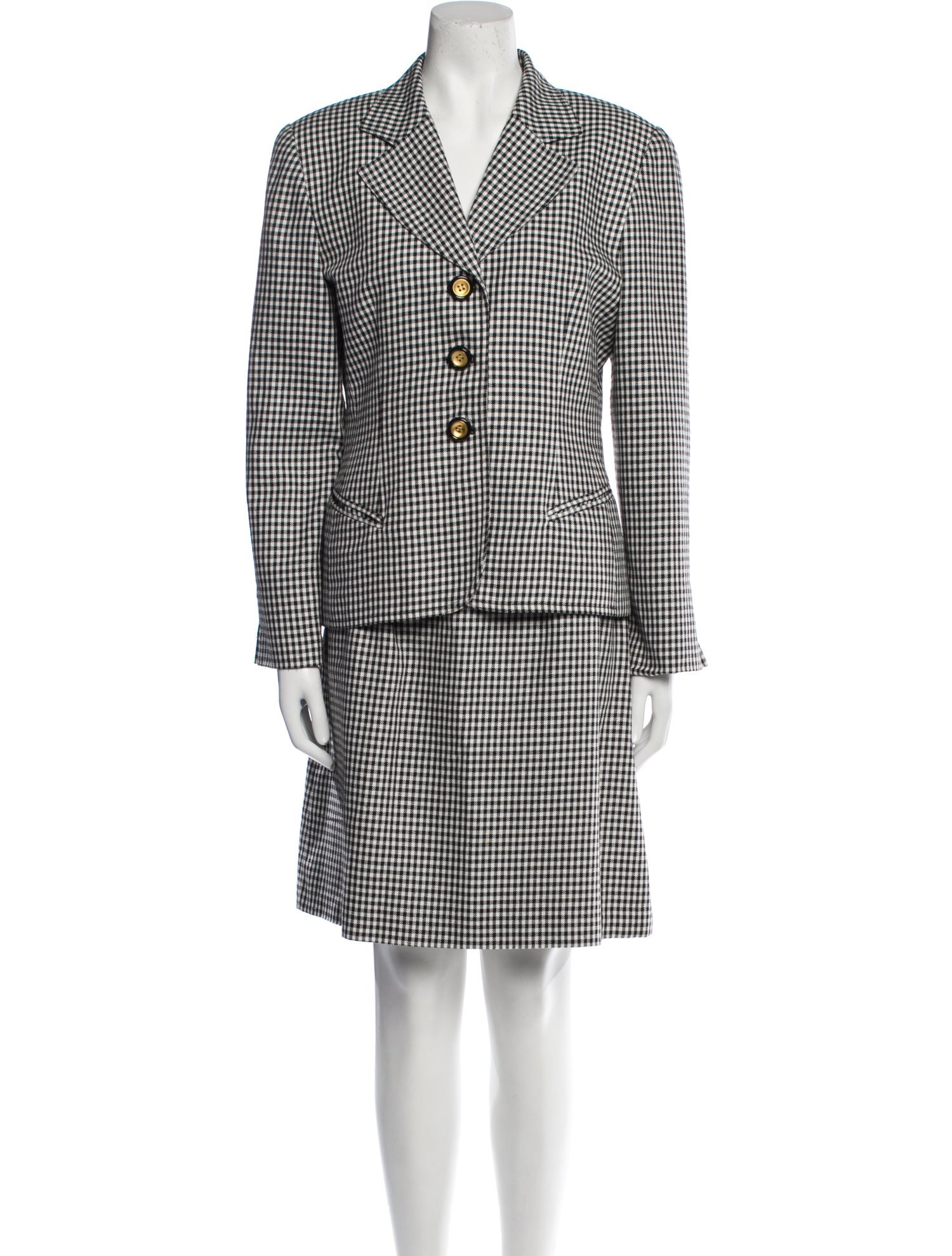 Christian Dior Plaid Print Skirt Suit - Black Suits and Sets, Clothing ...