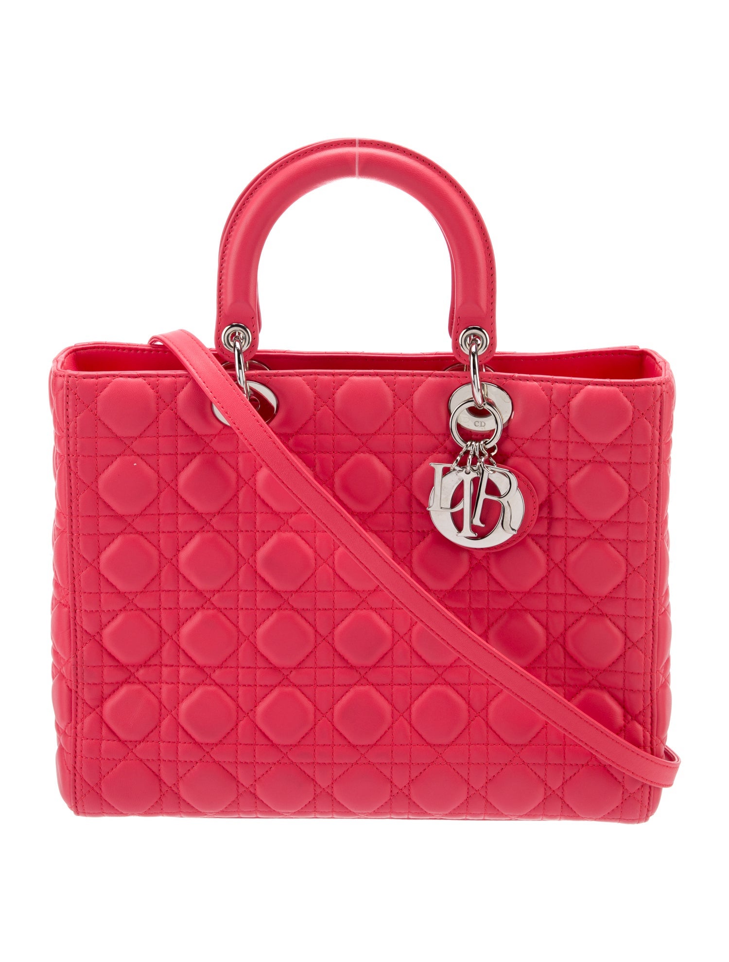 Christian Dior Cannage Pattern Lady Dior Large - Pink Handle Bags ...