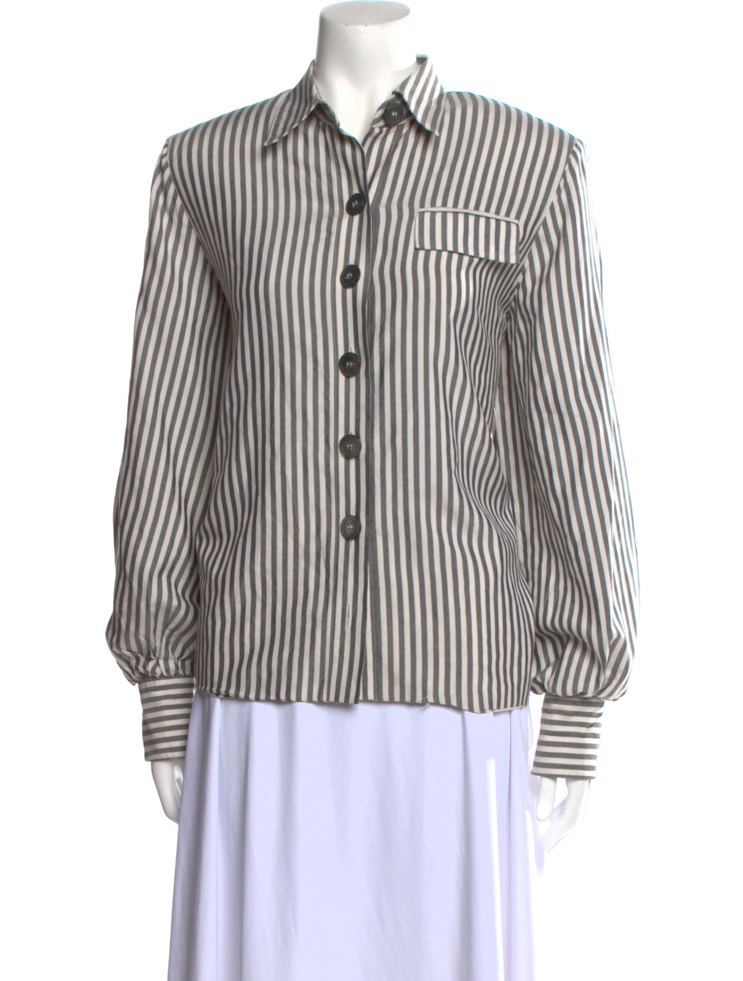 Christian Dior Vintage Striped Button-Up Top - Grey Tops, Clothing ...