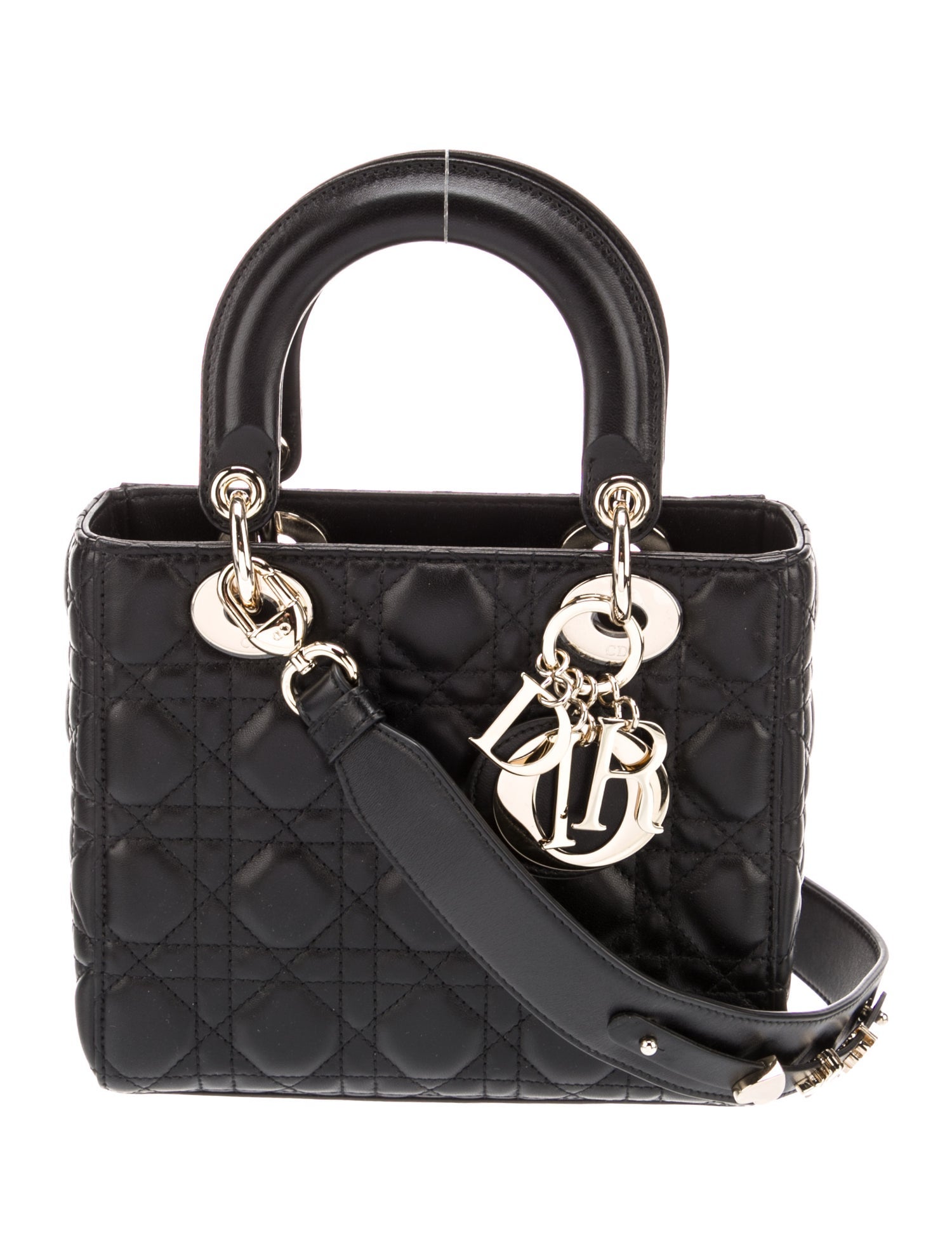 Christian Dior Leather Lady Dior 95.22 Handle Bag - Black Handle Bags ...