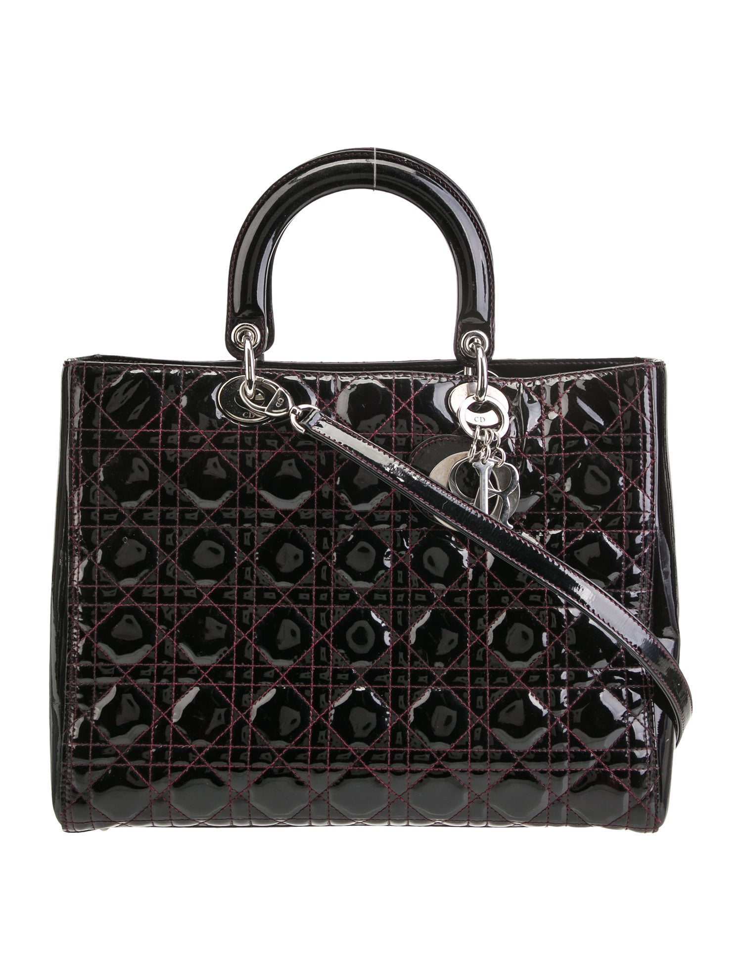 Christian Dior Patent Leather Lady Dior Large - Black Handle Bags ...