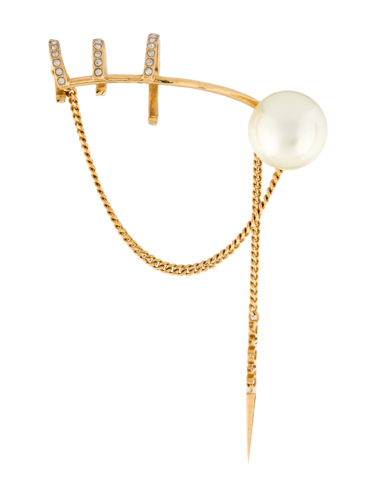 Christian Dior Faux Pearl & Crystal Tribales Single Ear Climber Earring ...