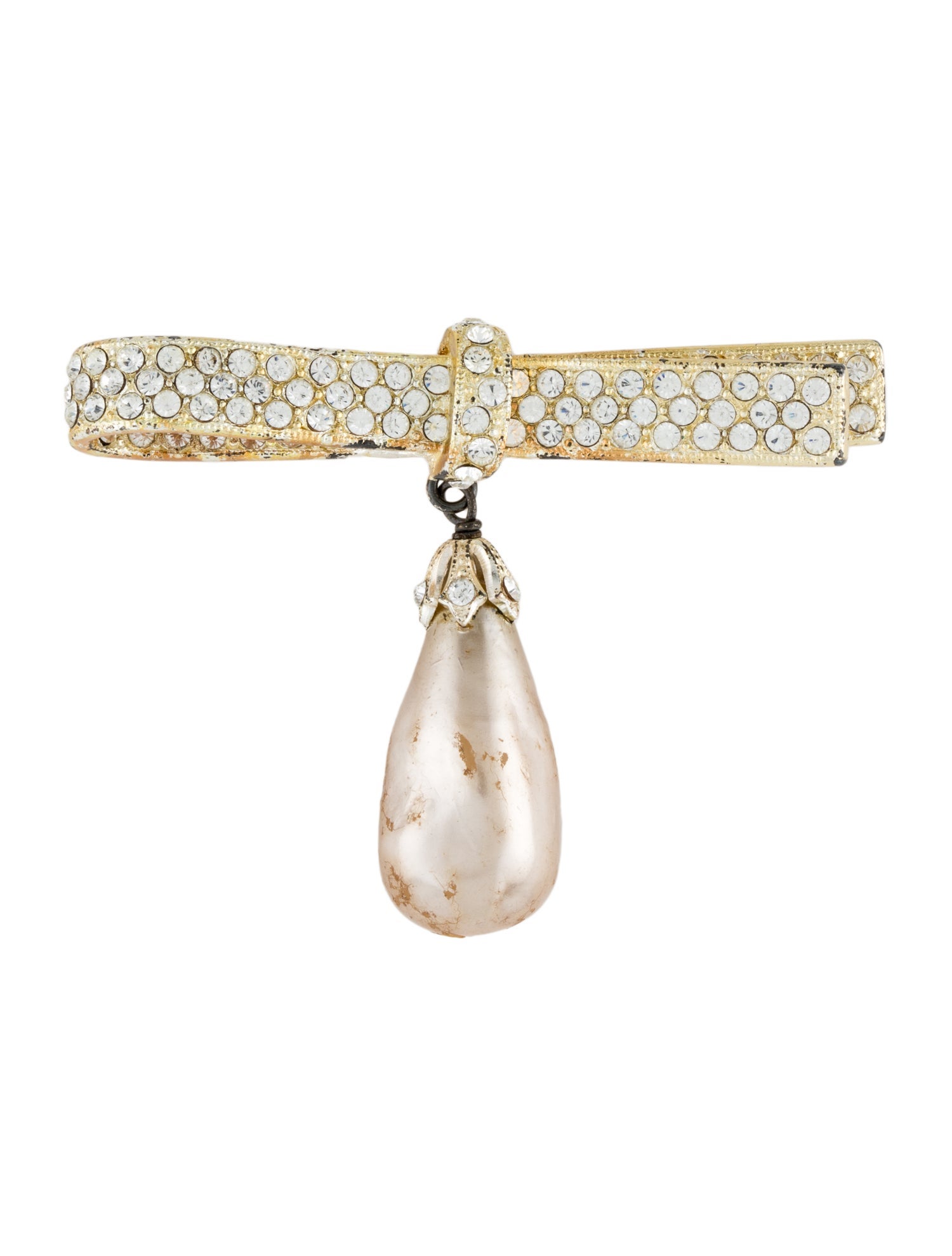 Christian Dior Vintage Faux Pearl & Crystal Bow Brooch - Gold-Plated ...