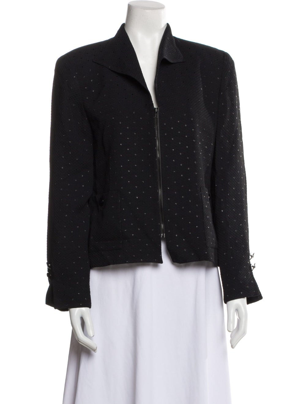 Christian Dior Jacket Black Tweed Pattern Pointed Col… - Gem