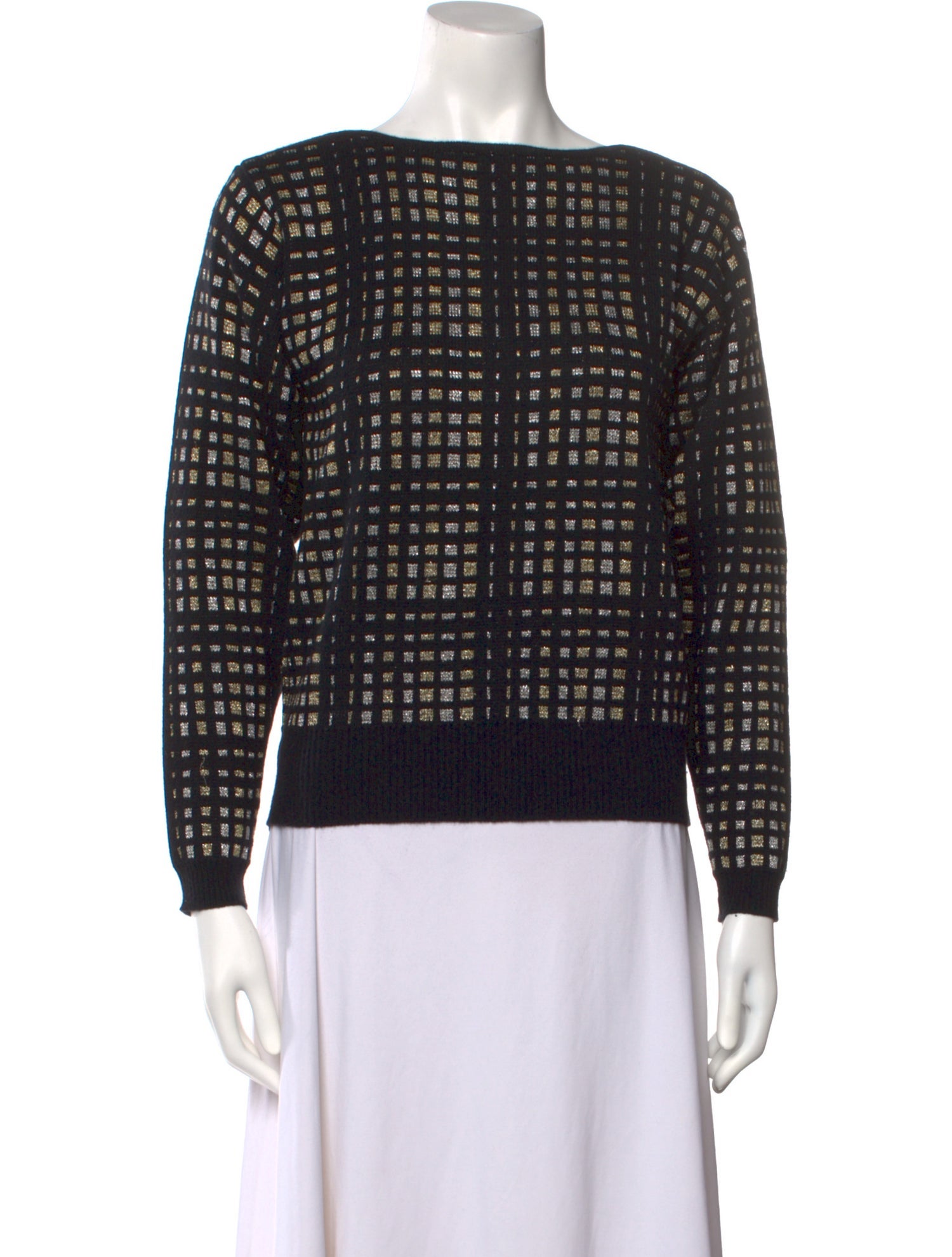 Christian Dior Plaid Print Bateau Neckline Sweater - Black Knitwear ...